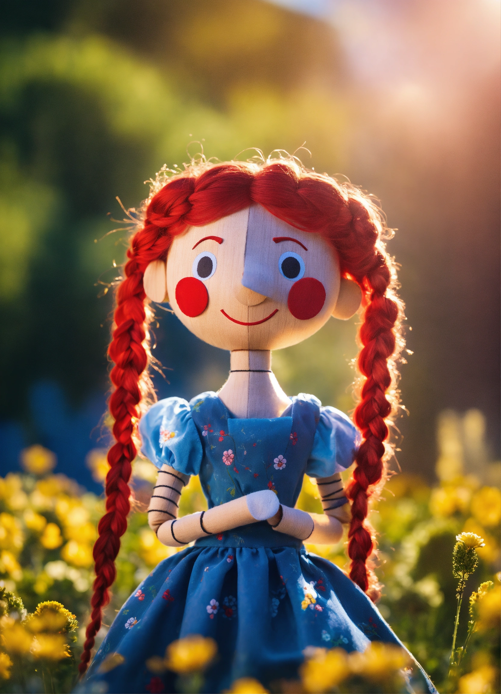Lexica - One wooden puppets, a red-haired girl with braids, happy ...