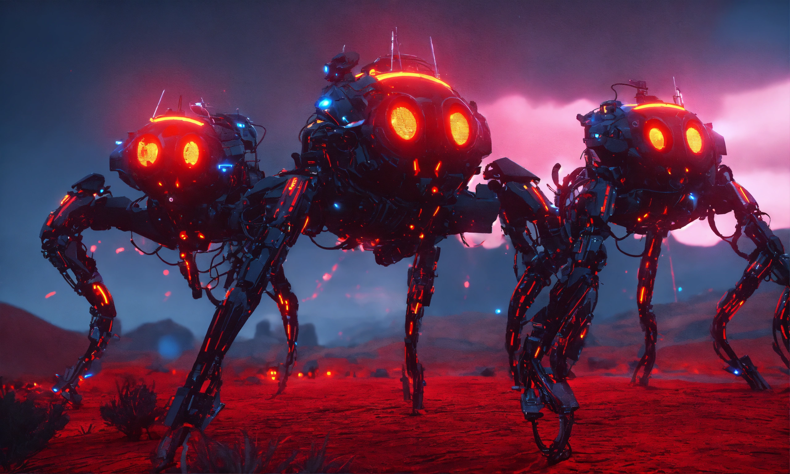 Lexica - 5 flying black patrol bots with robotic tentacles, barren ...