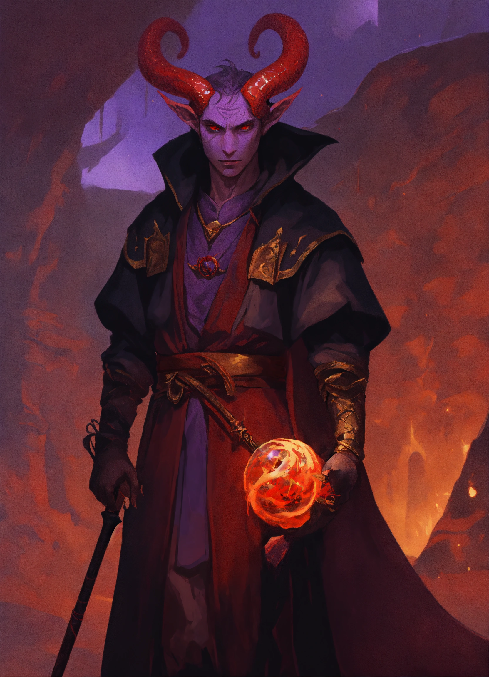 Lexica - A D&D Tiefling with pale red skin and red snake like eyes. He ...