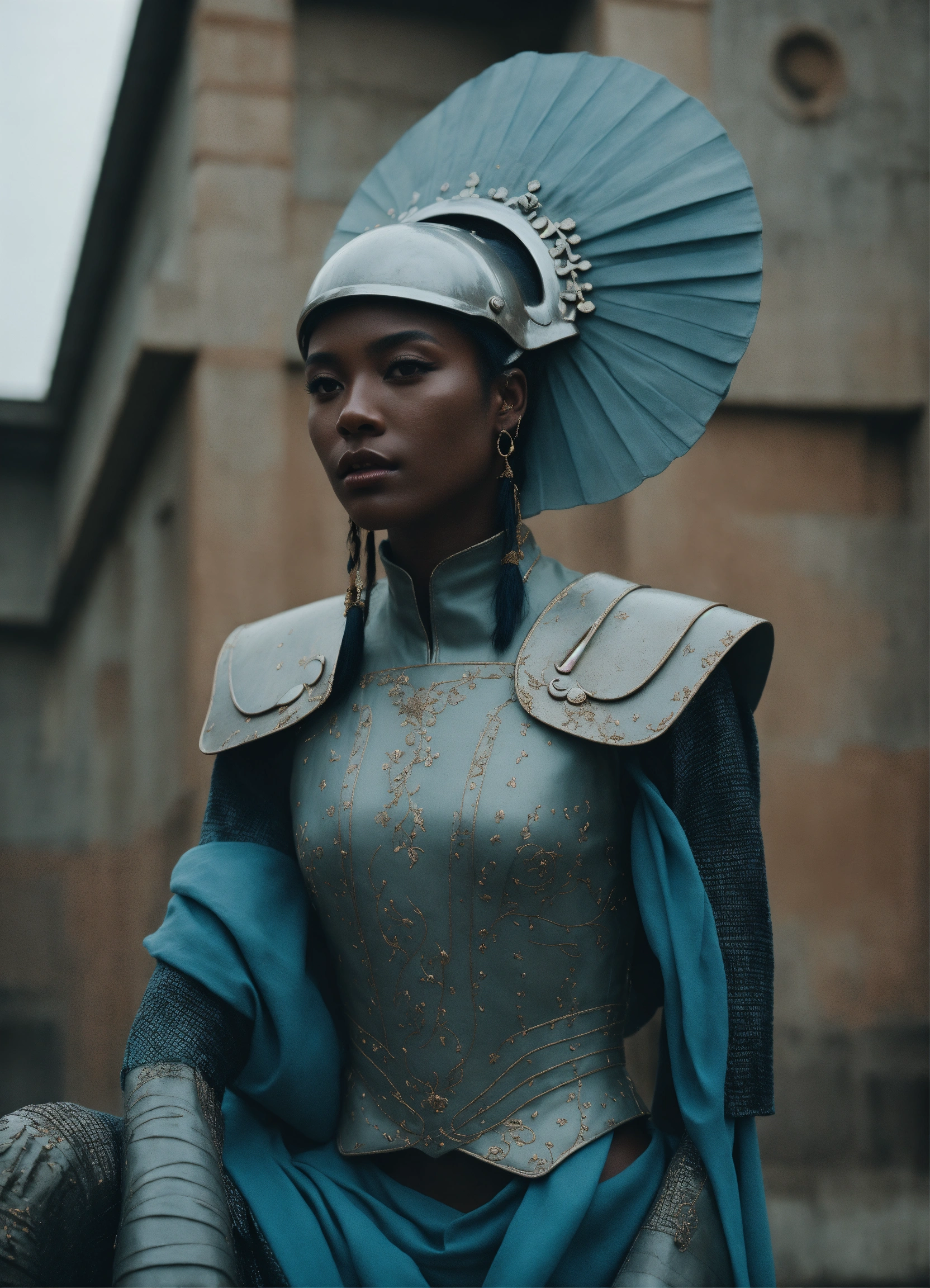 Lexica - Portrait of haute couture beautiful black woman fashion model with pale blue hair ...