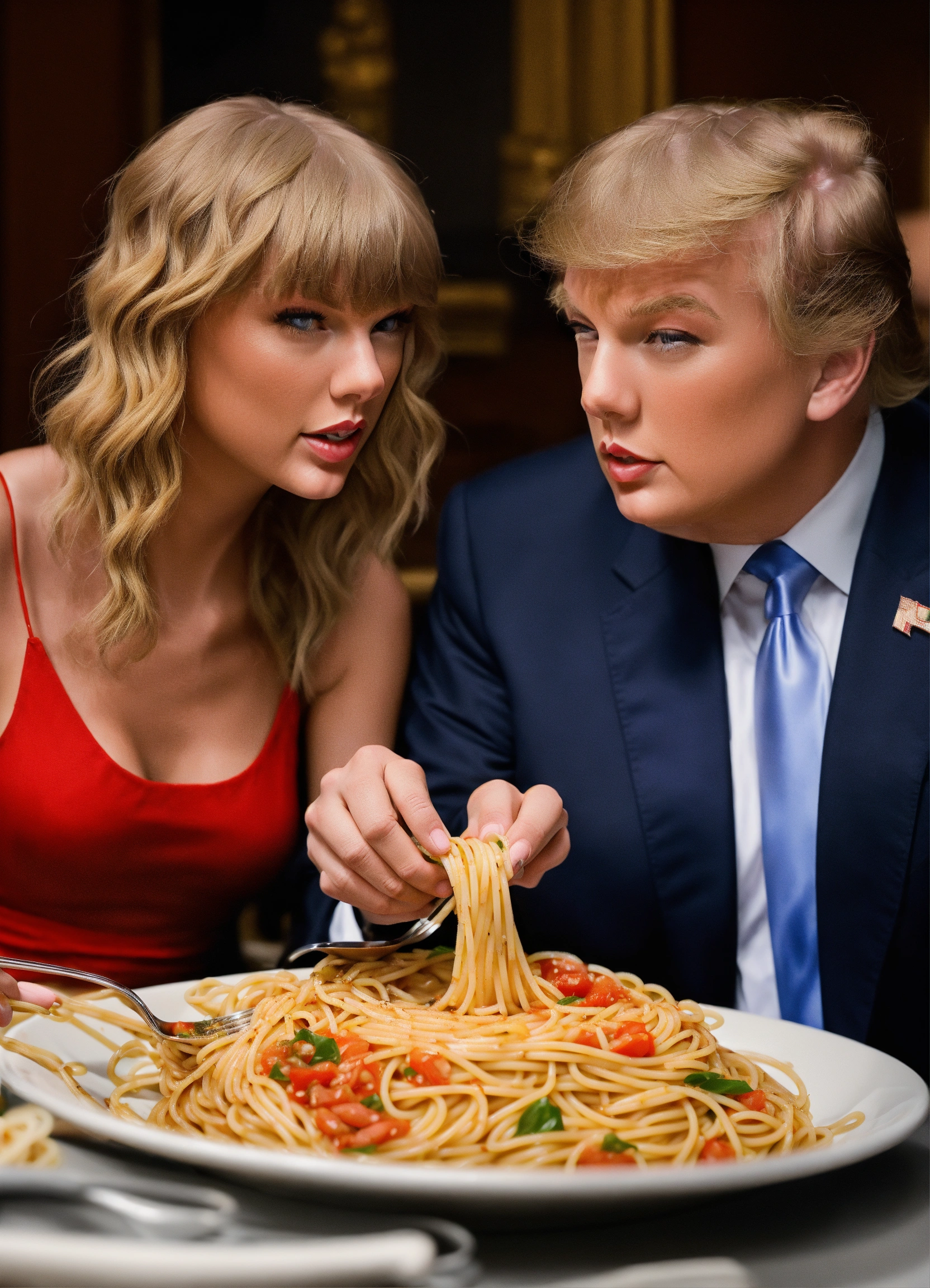 Lexica - Photo realistic shot of taylor swift and donald trump eating a ...