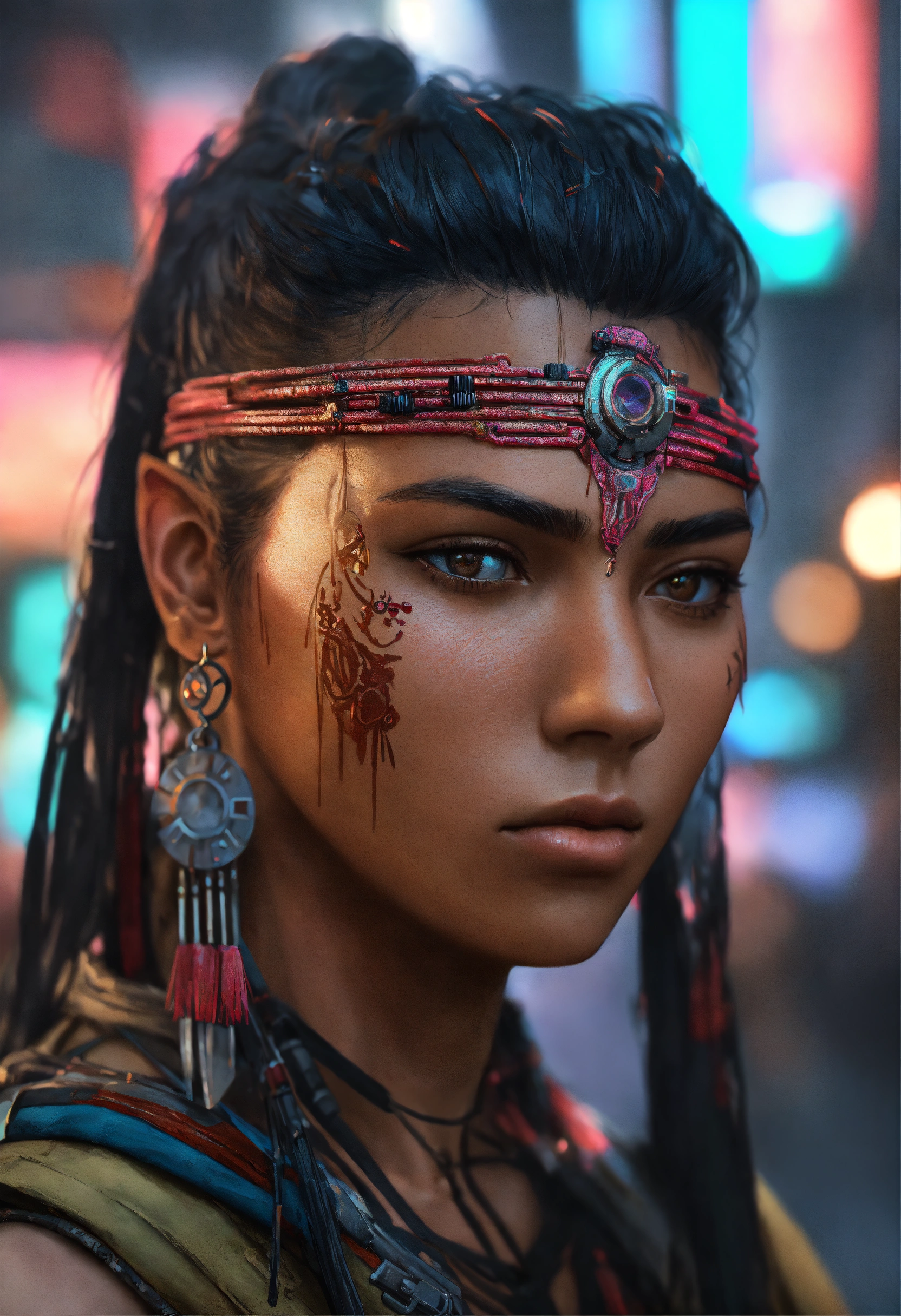 Lexica - Portrait painting of a cyberpunk native american elven street ...