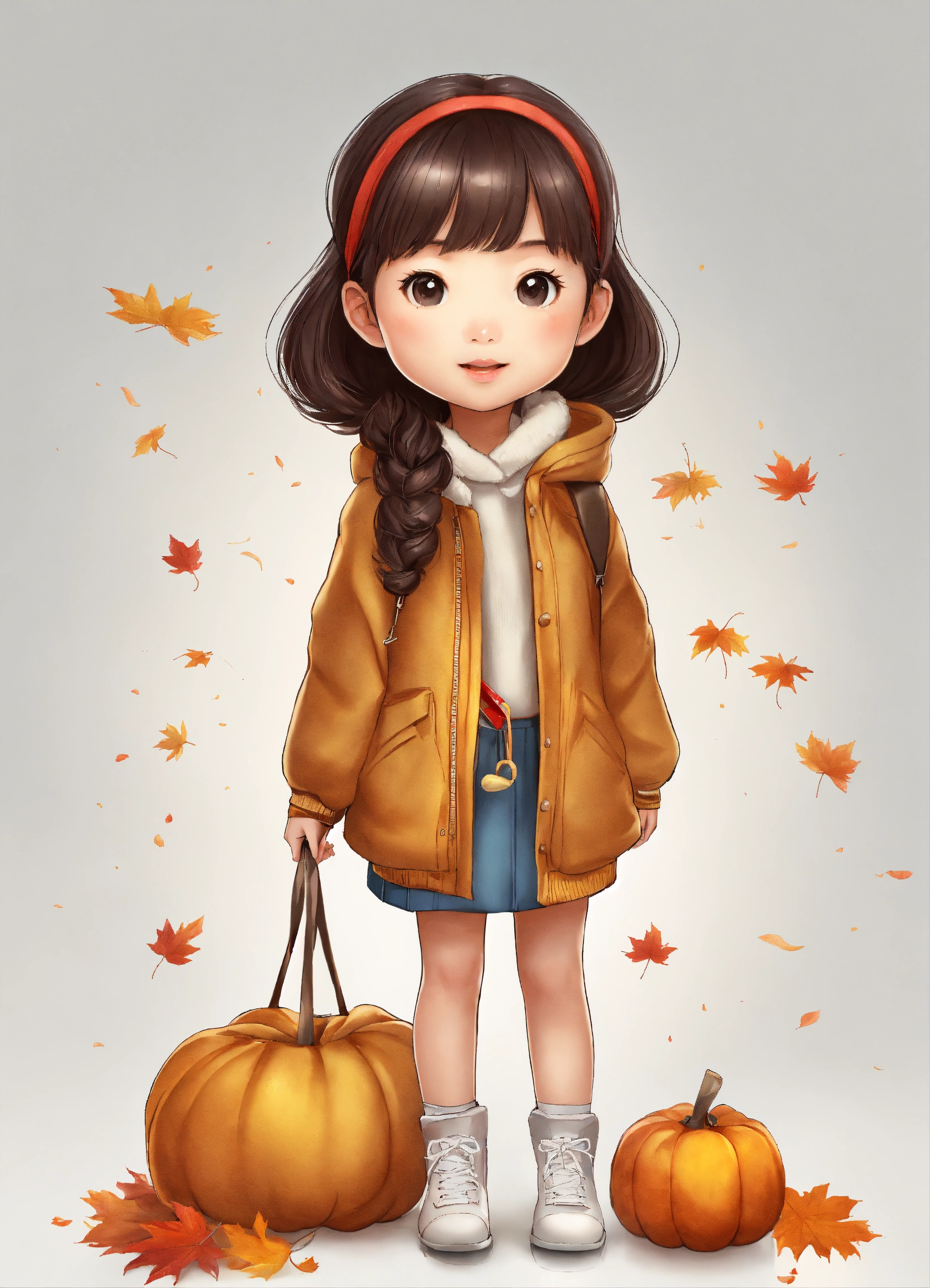 Lexica - Cartoon cute little Asian girl wearing fall clothes, no bag ...