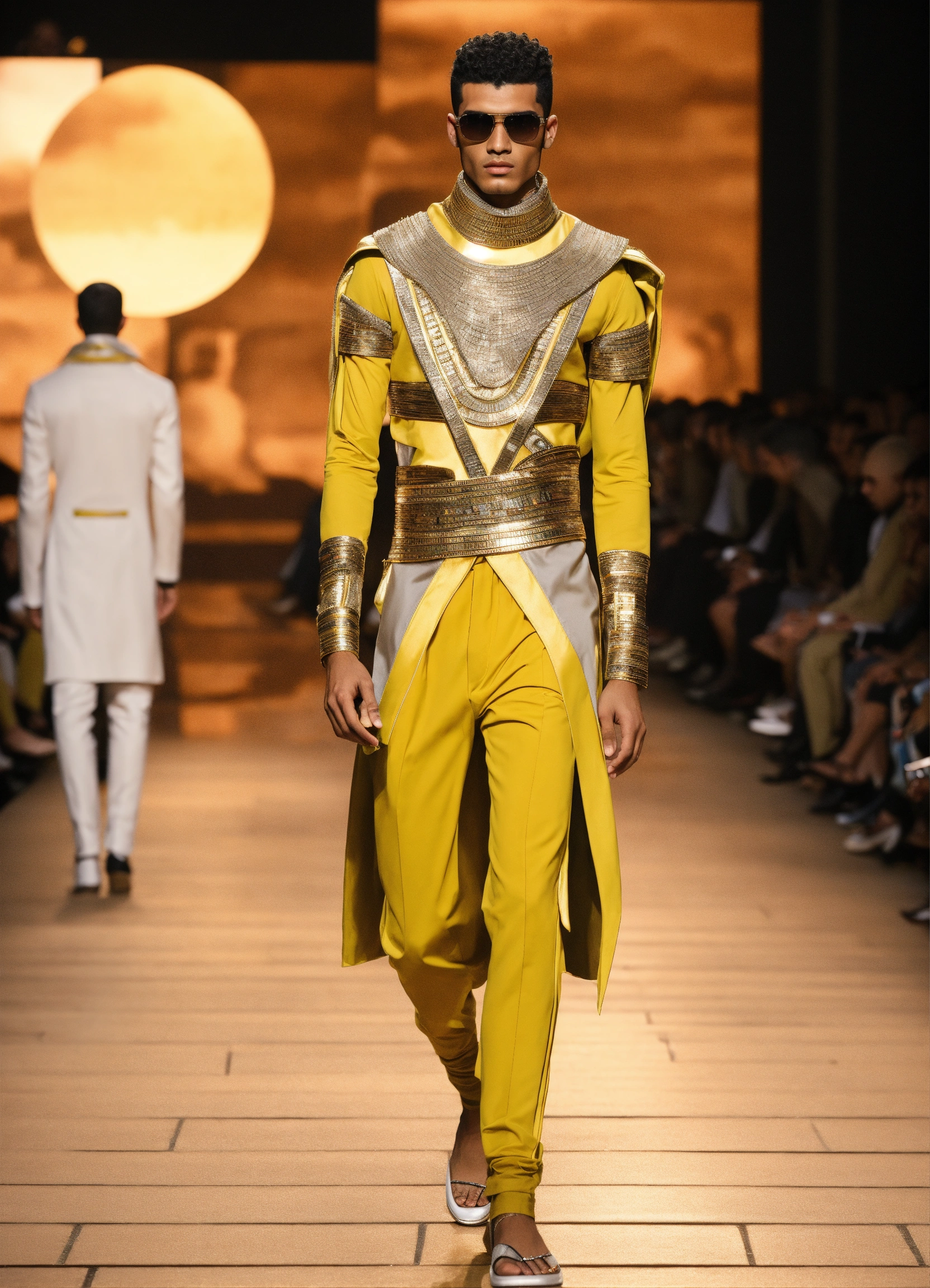 Lexica - Futuristic, modern Egyptian fashion on runway, men model