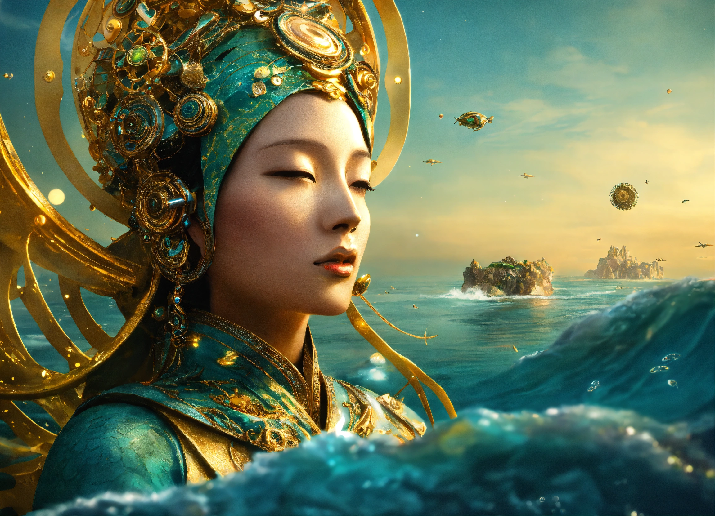 Lexica - Biomorphic solarpunk ocean scape. Female Buddha, Futuristic ...