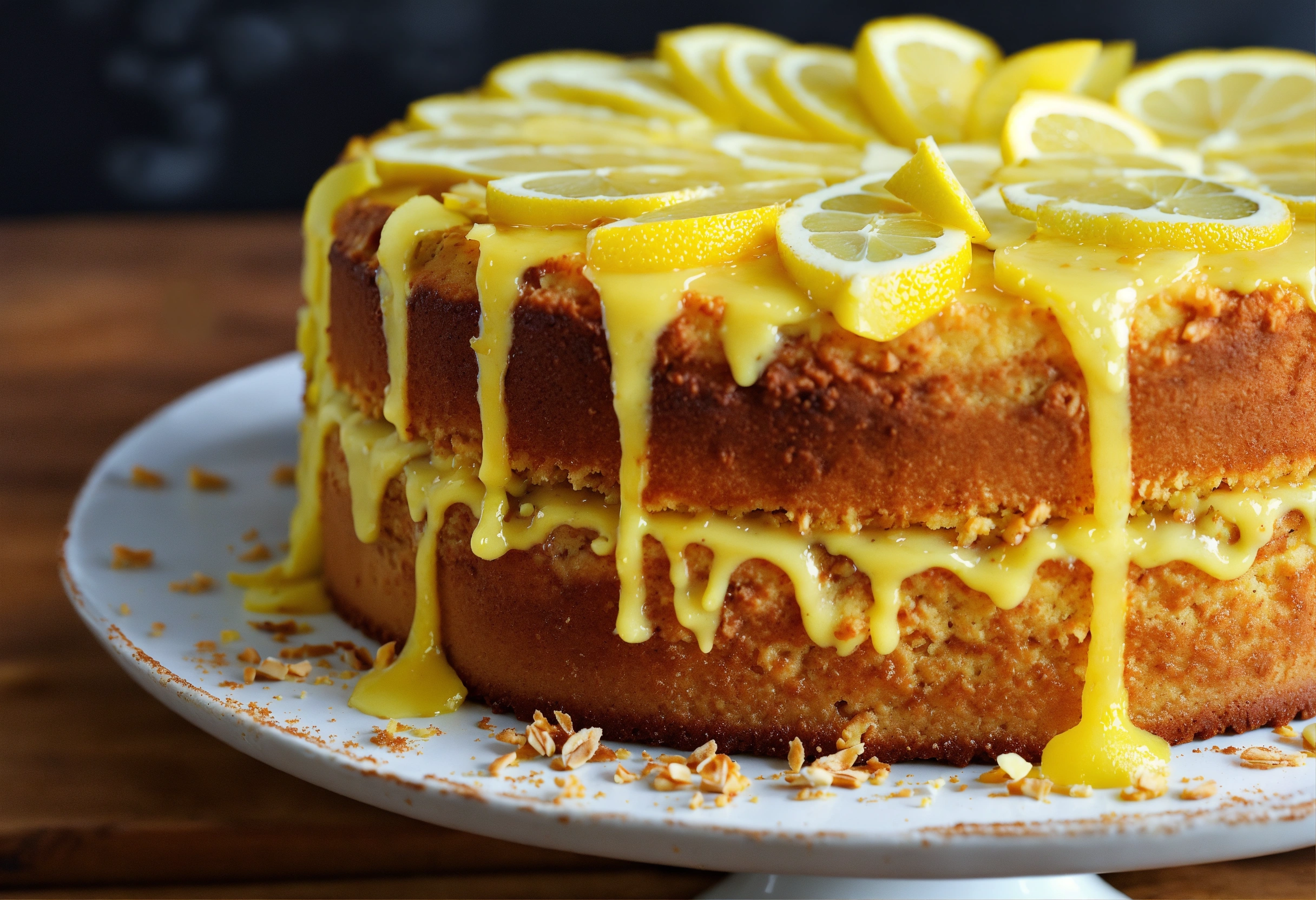 Lexica - Capture the essence of a sliced up lemon cake no icing in a ...