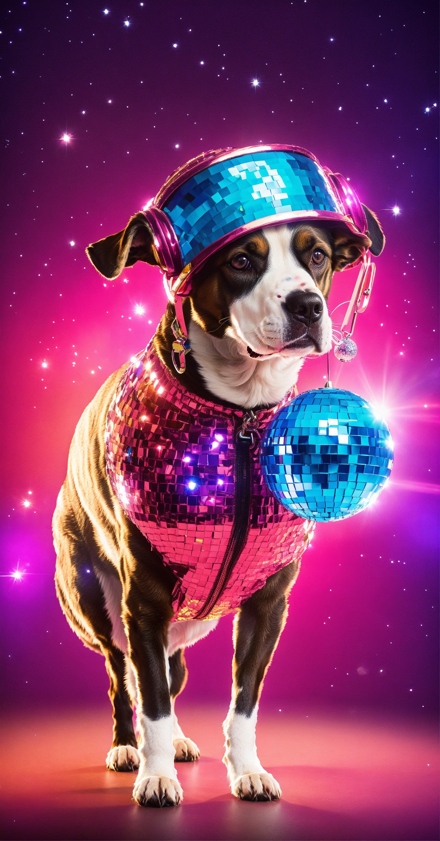 Lexica - Create a picture of a dog as a retro disco dancer, dressed in ...
