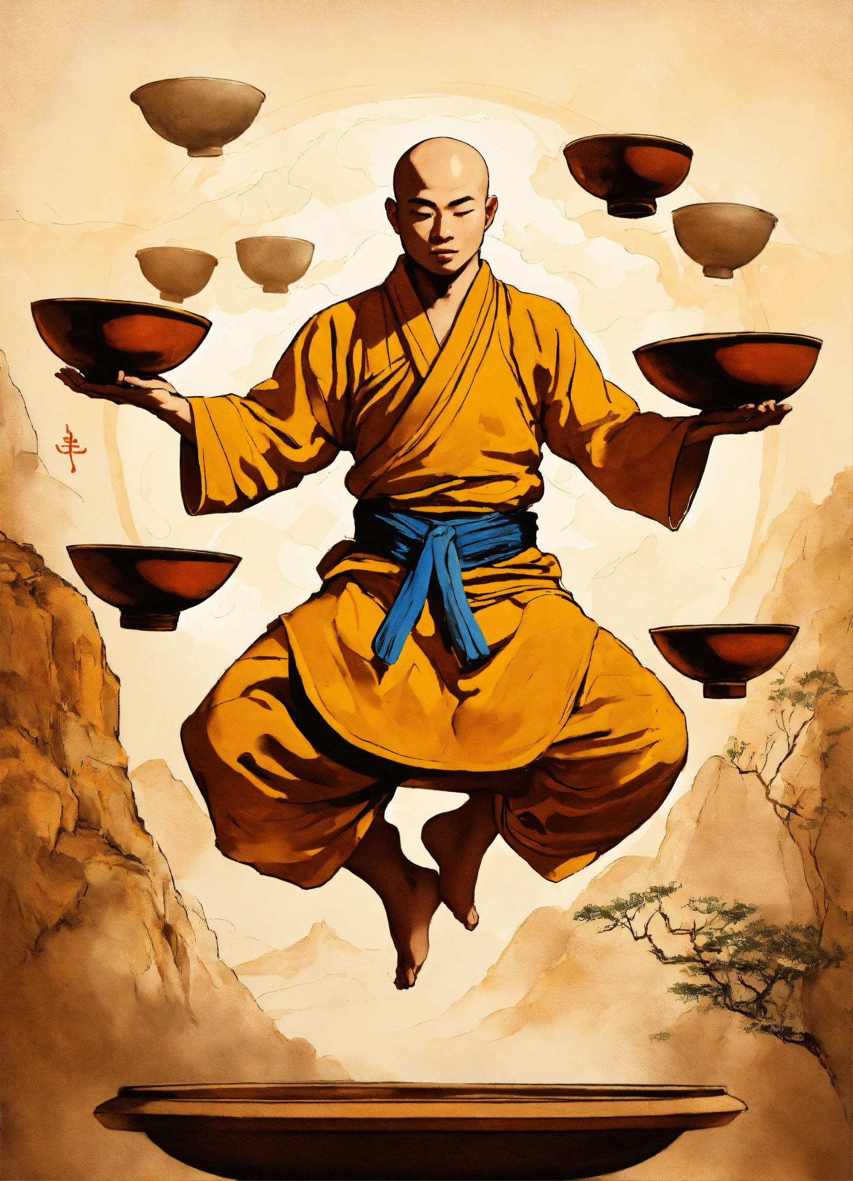 Lexica - Drawing shaolin monk balancing with outstretched hands holding ...