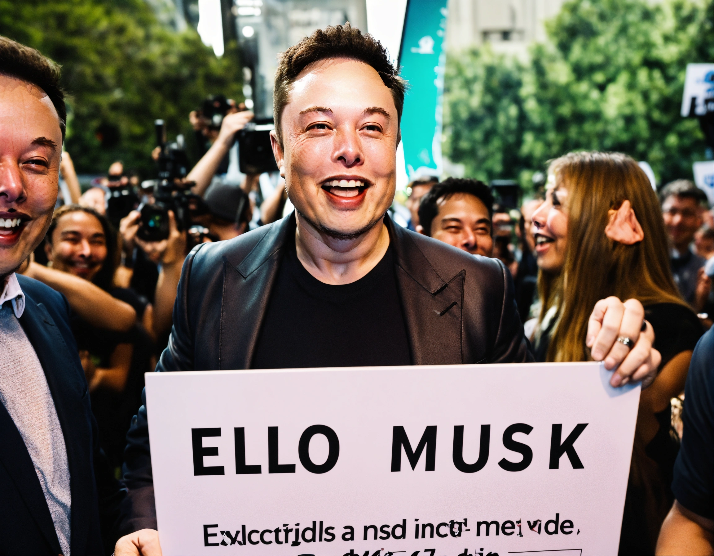 Lexica - Elon Musk Excitedly holding a sign