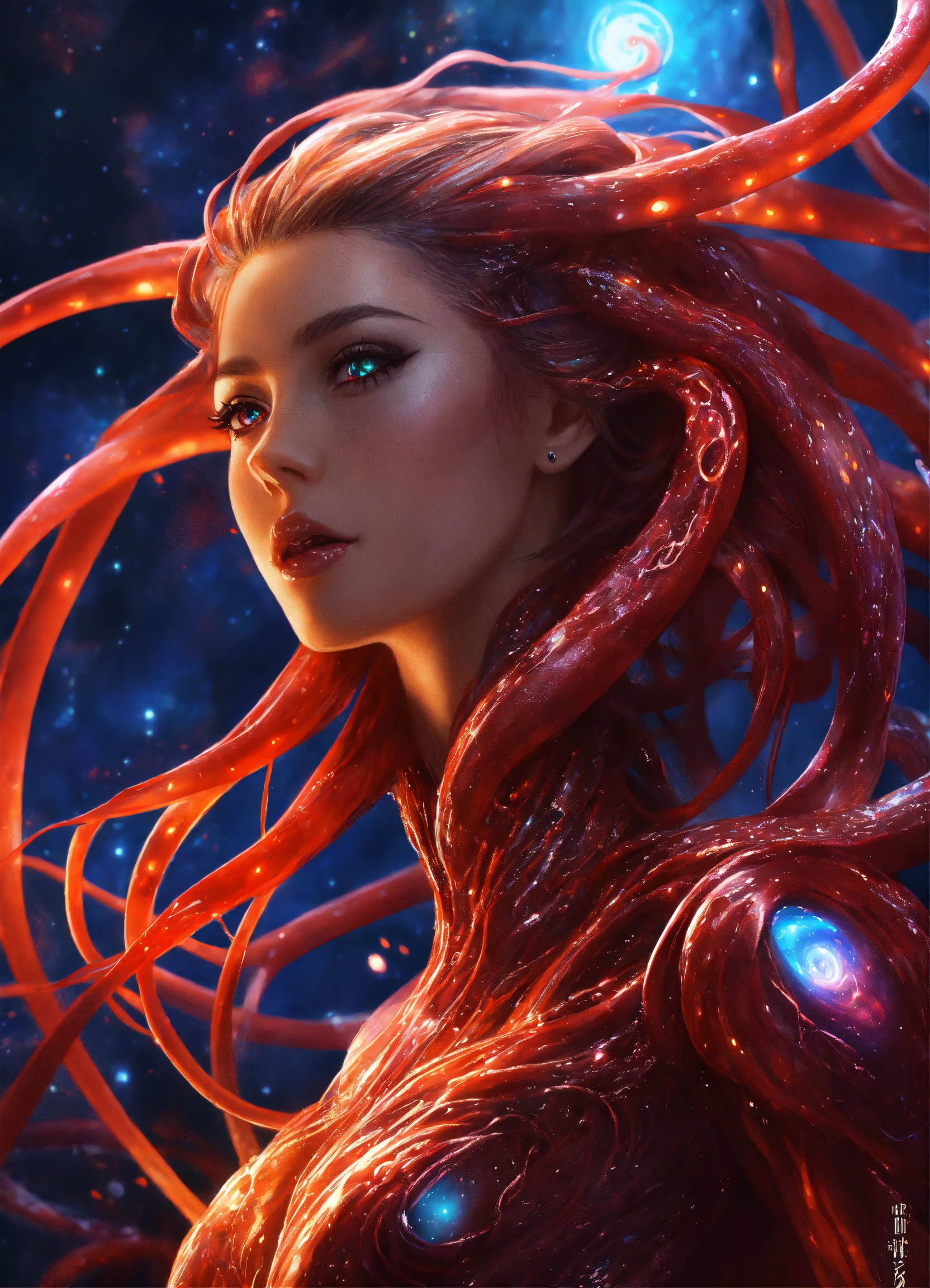 Lexica - Anime, wide shot ,tentacle hair ,extra eyes, Amber heard ...