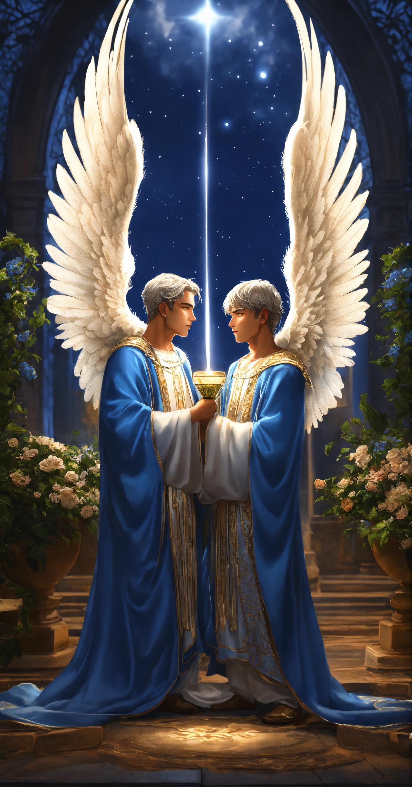 Lexica - 2 male guardian angels with detailed and luminous blue angel ...