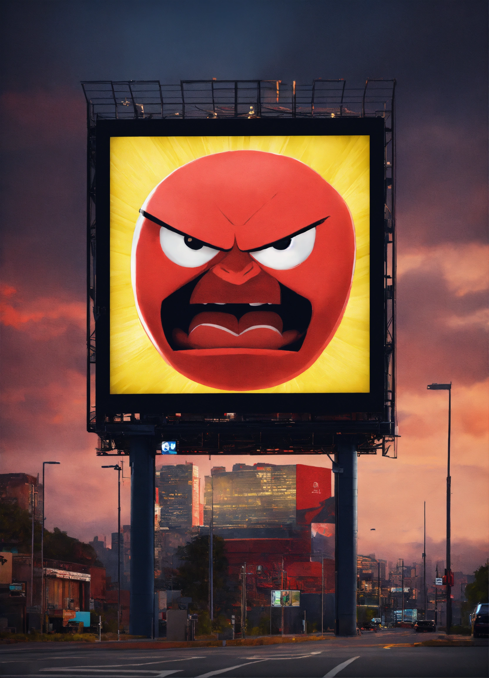 Lexica - Digital billboard with a angry face impression coming out of ...