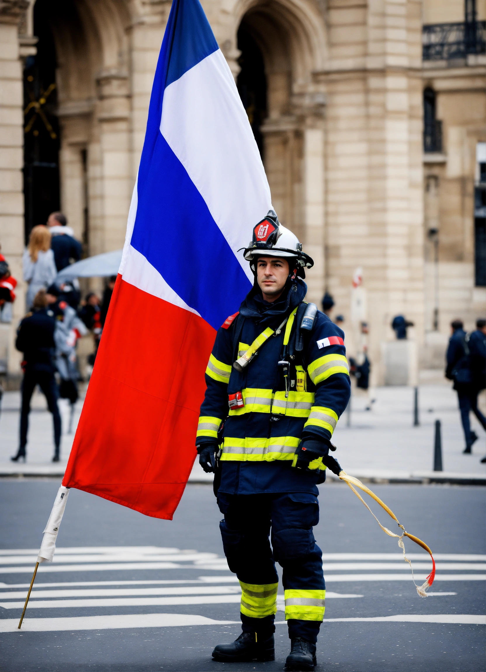 Lexica - French firefighter in Paris with the French flag
