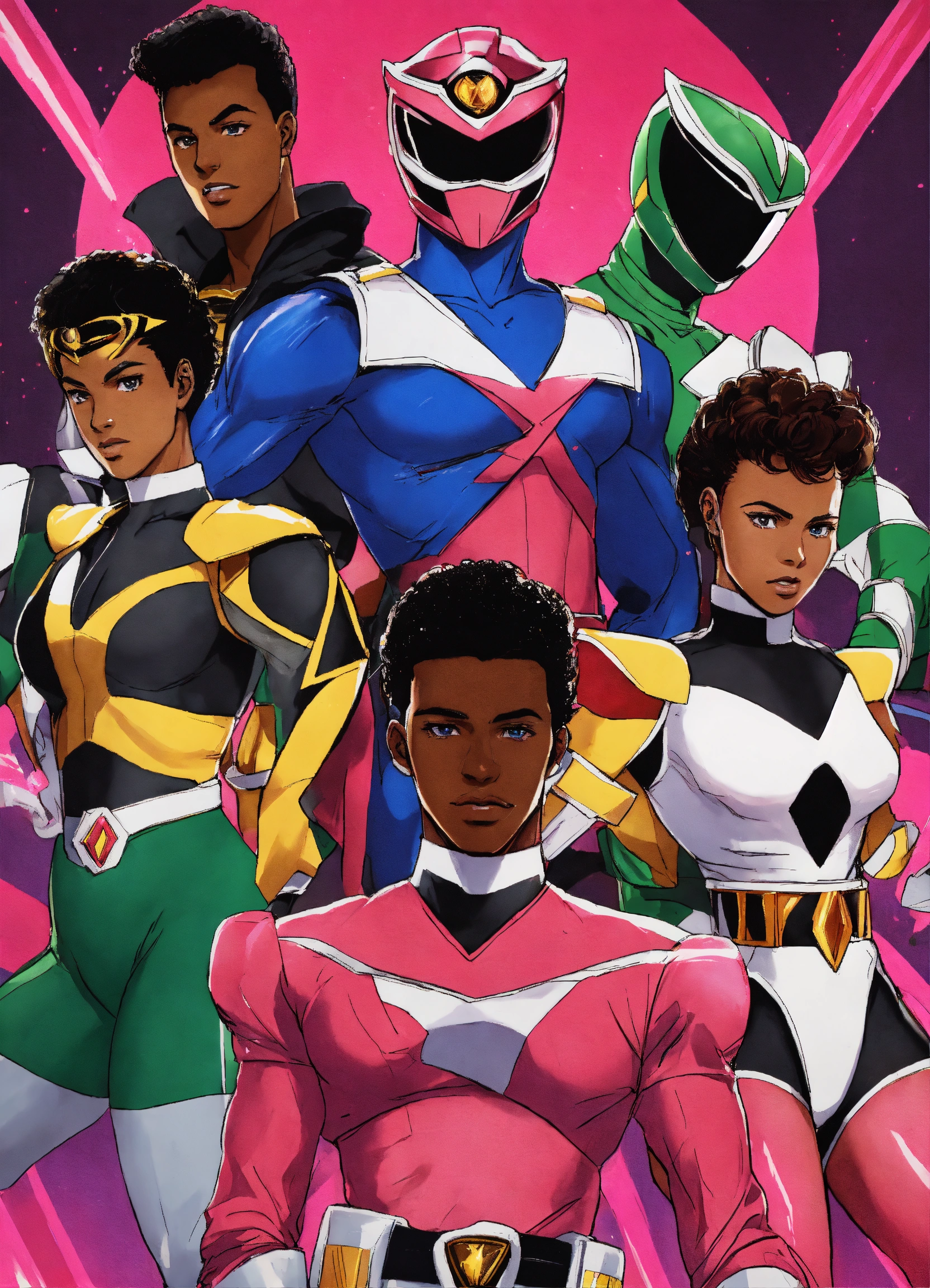 Lexica - 80s anime style black characters power rangers