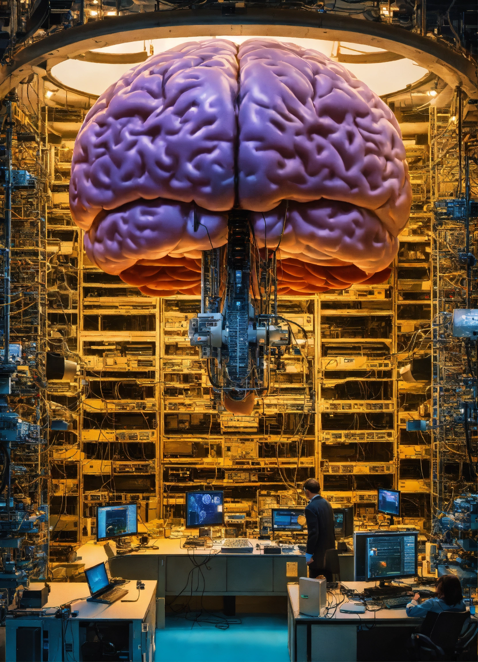 Lexica - In the center of the room, a colossal human brain is ...