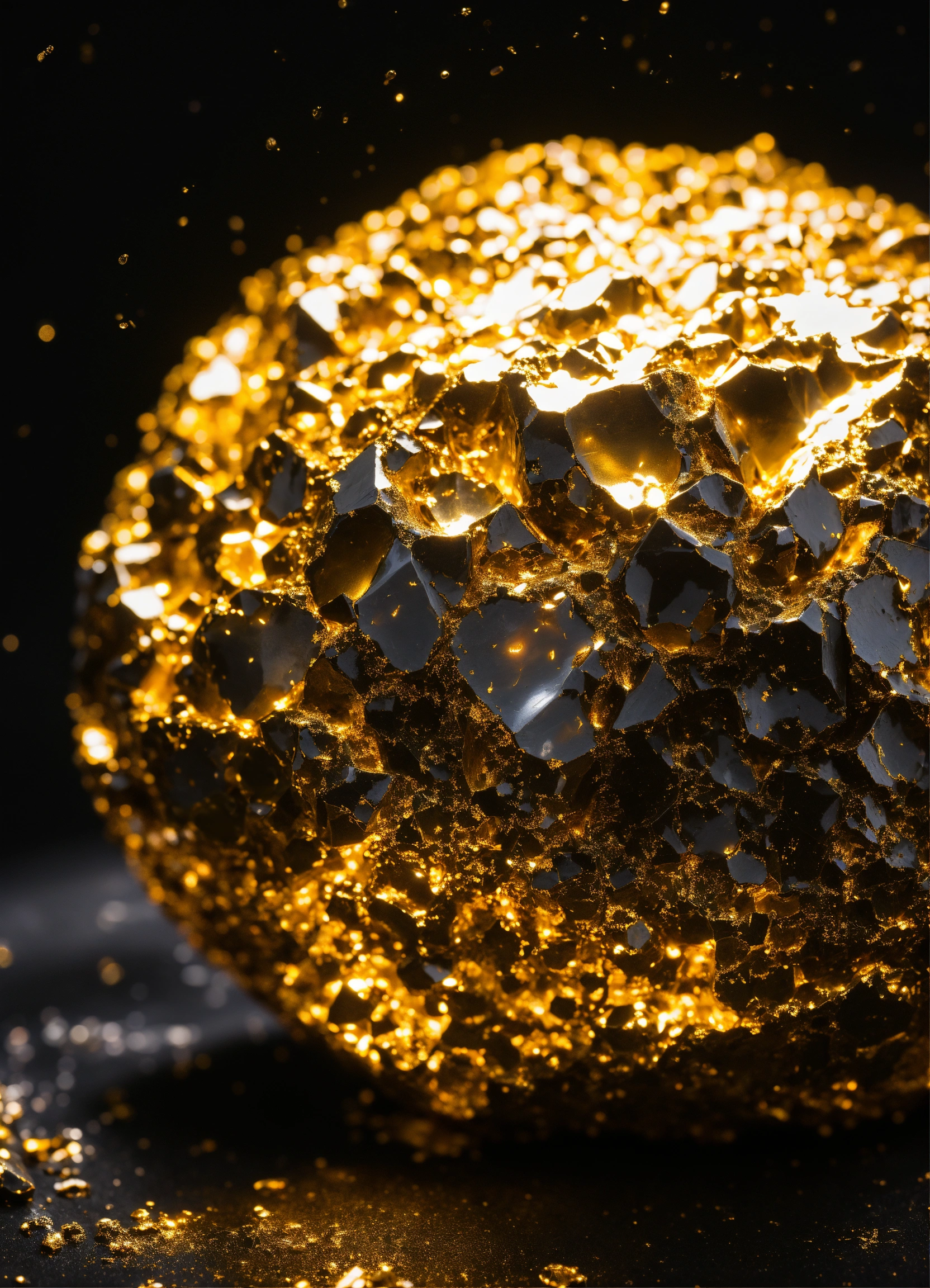 Lexica - A golden meteorite covered in silver liquid, 4k, dark background
