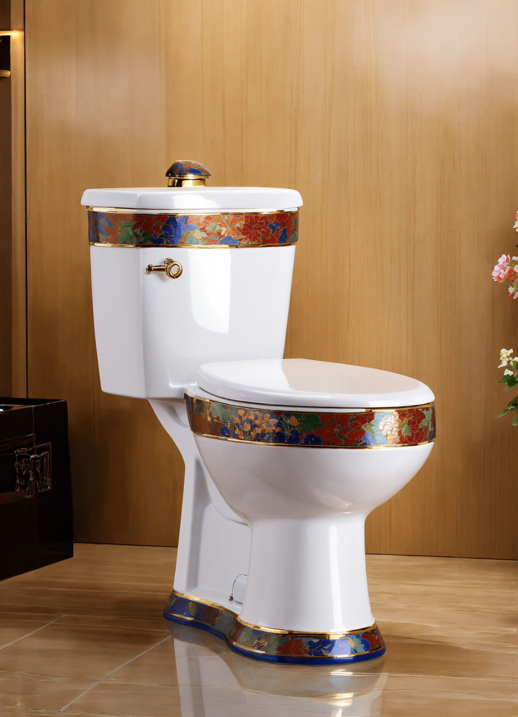 Lexica - Ceramic toilet with cloisonne pattern, strong light, rich ...