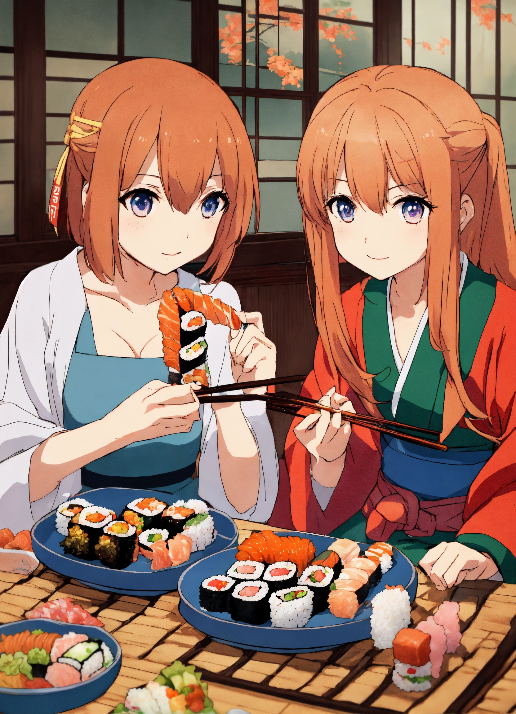 Lexica - Two anime girls eating sushi