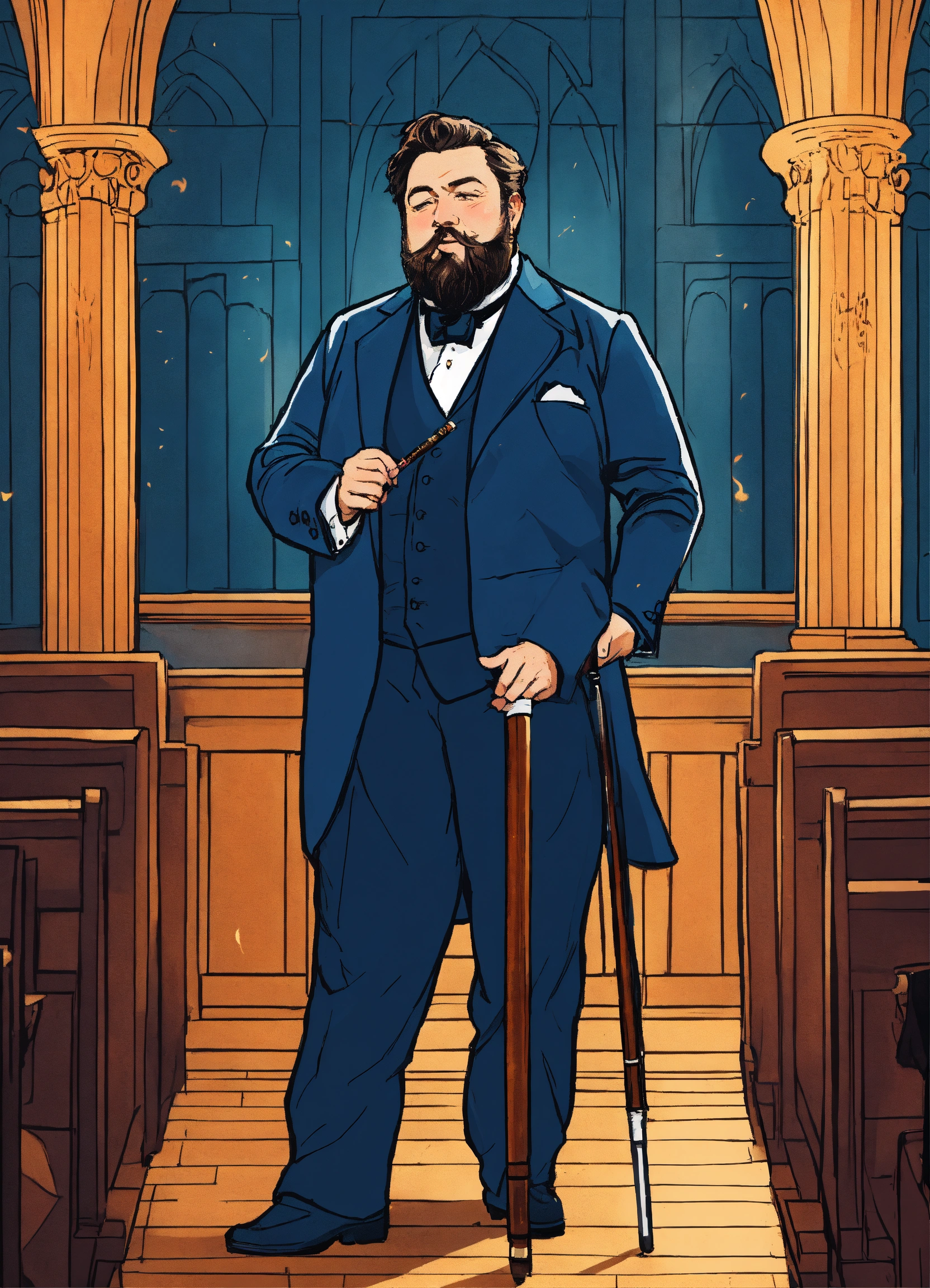 Lexica - Charles Spurgeon, cute ink style illustration. He's in blue ...
