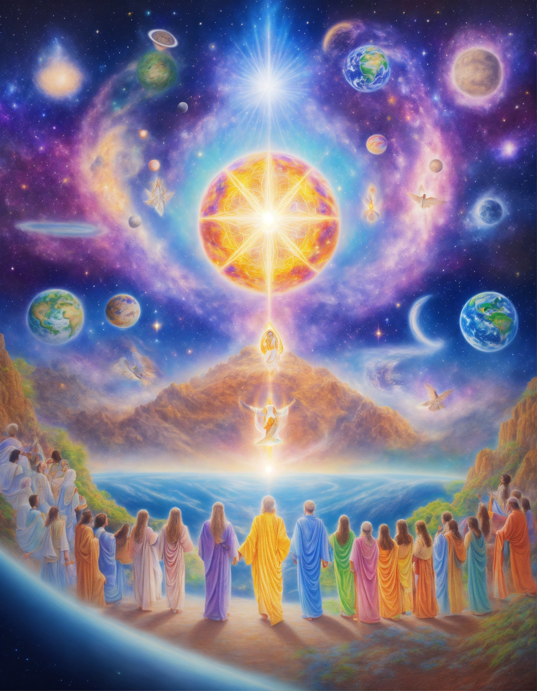 Lexica - Beautifull colored pencil drawing of many ascended masters and ...