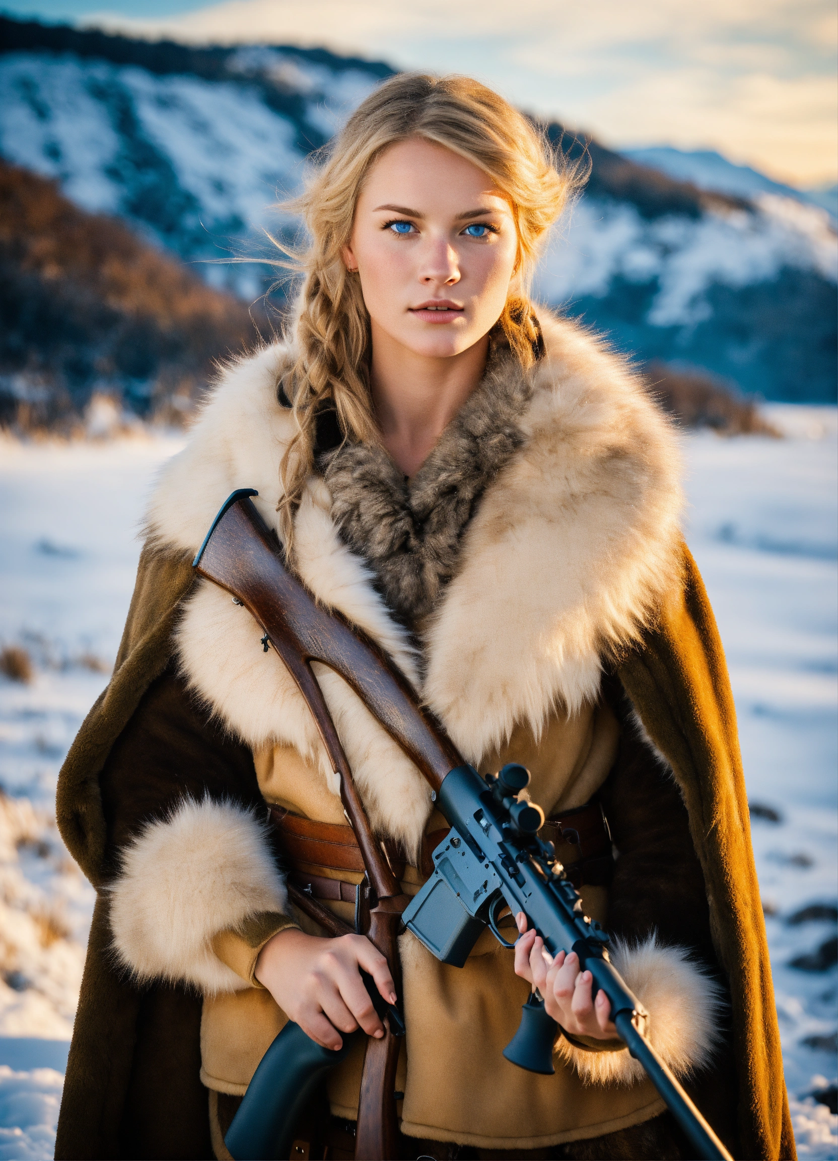 Lexica - Early Germanic blonde female hunter with blue eyes dressed in ...