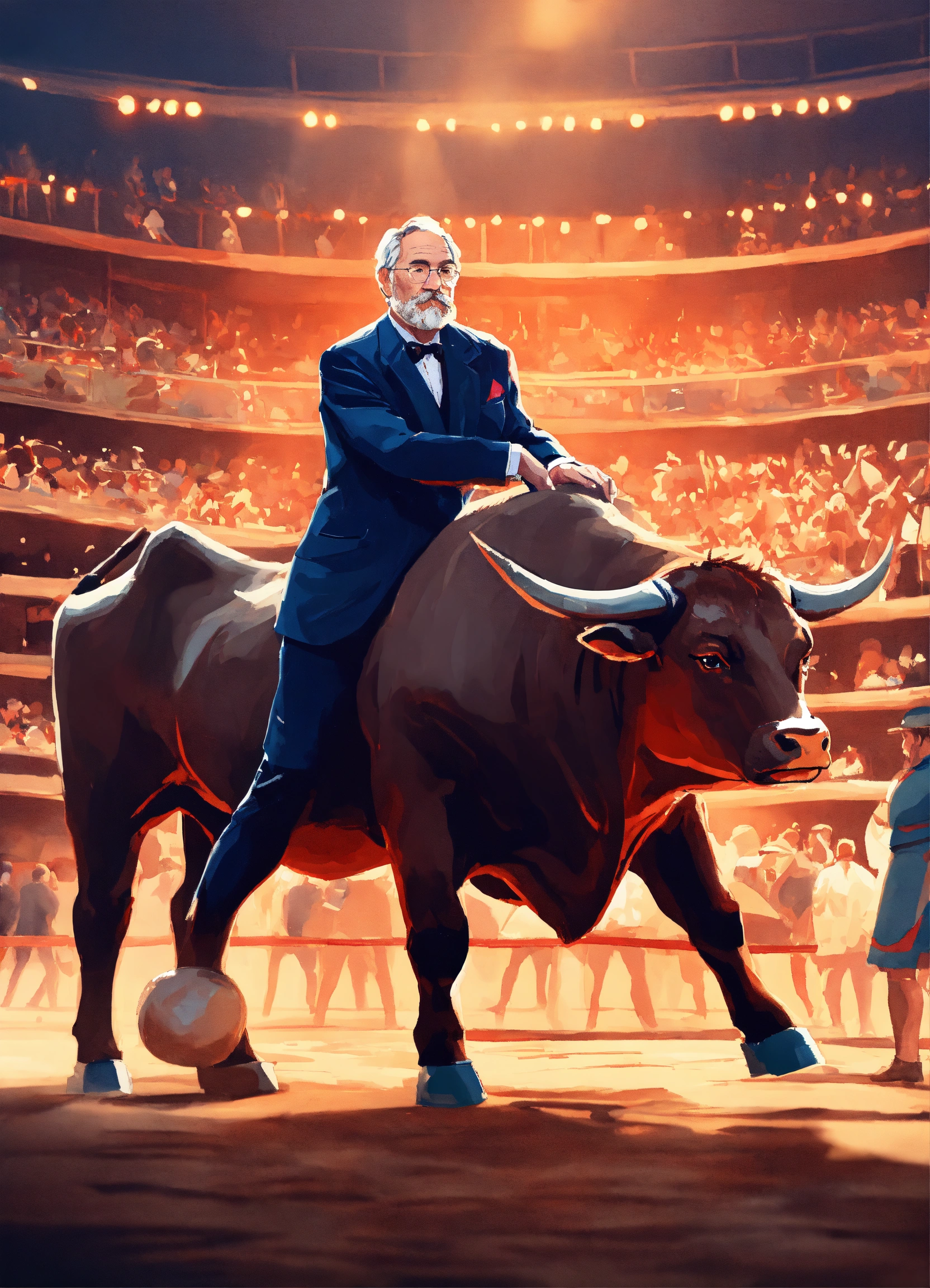 Lexica - Ernest Hemingway standing in front of a bull in a bullfighting ...