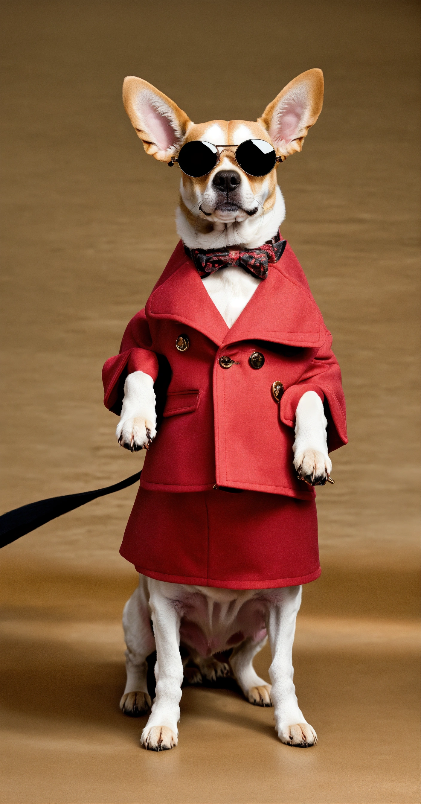 Lexica - Generate a picture of a dog as a fashionable runway model ...