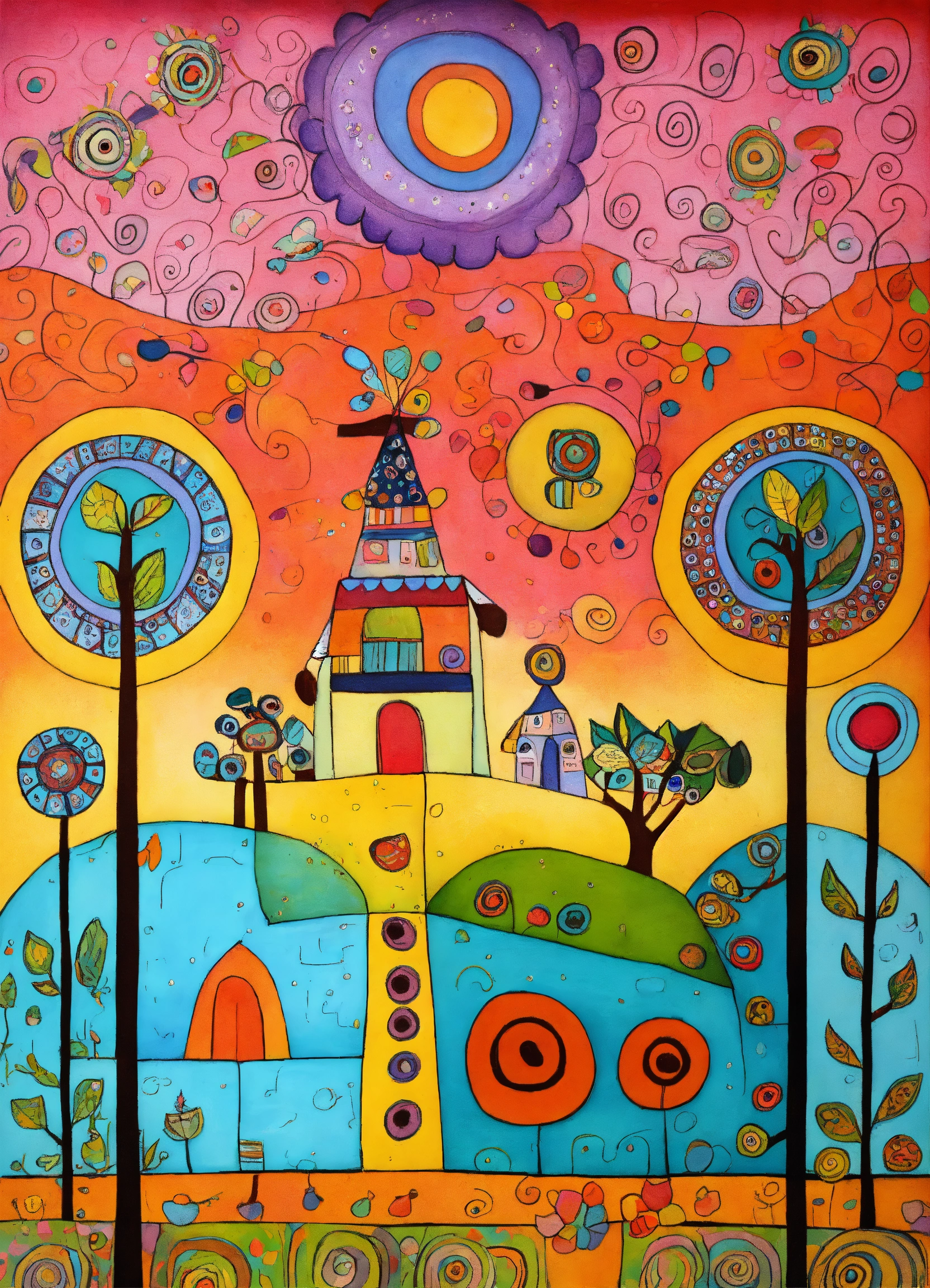 Lexica - Art drawing animals scene folk art style inspired by karla gerard