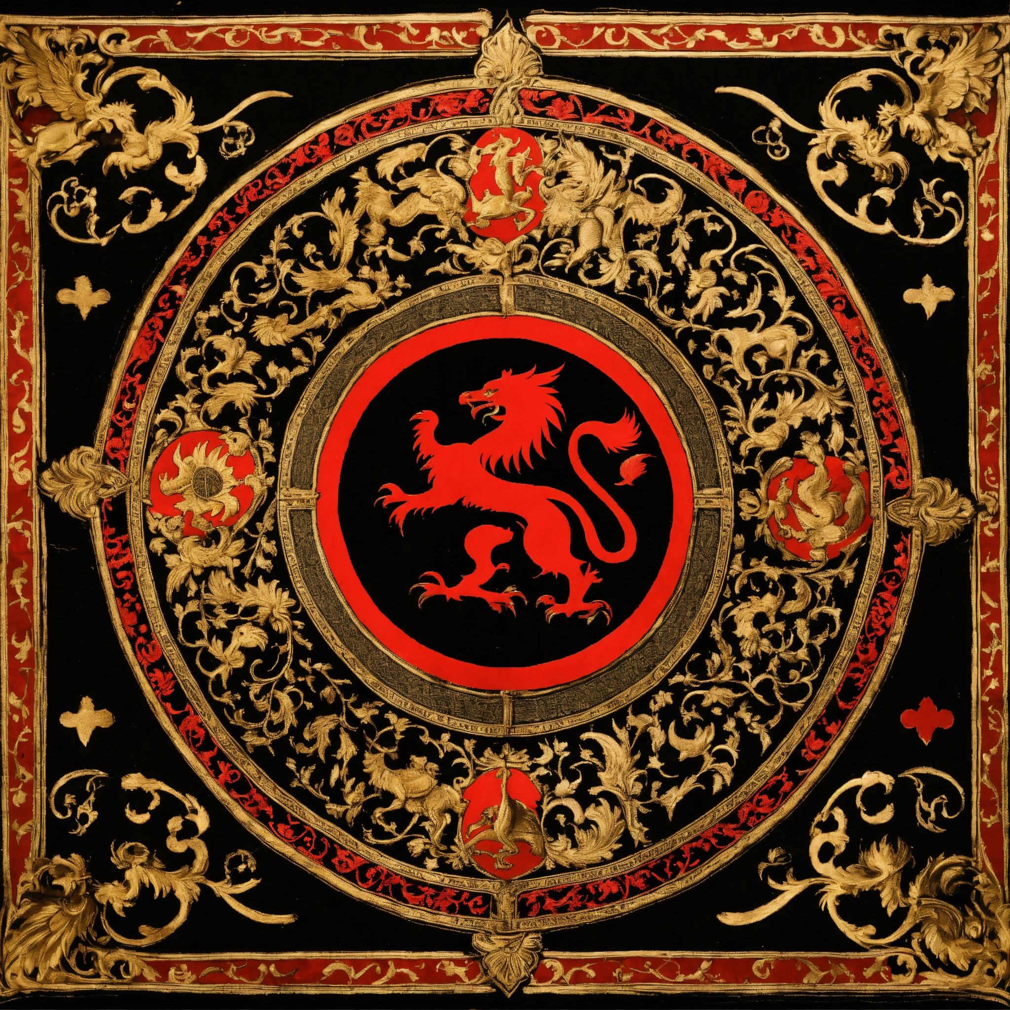 Lexica - A black and red medieval banner with a griffin