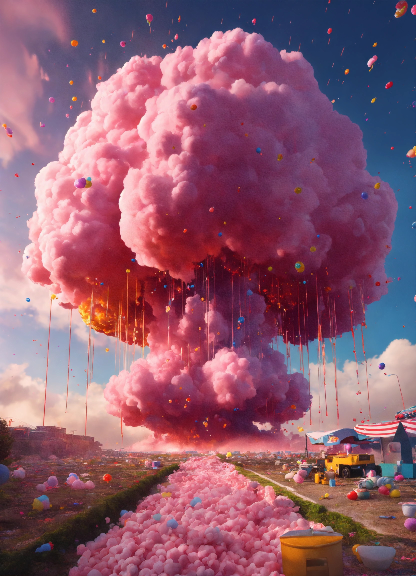 Lexica - A nuclear explosion , made out of cotton candy clouds ,paint ...