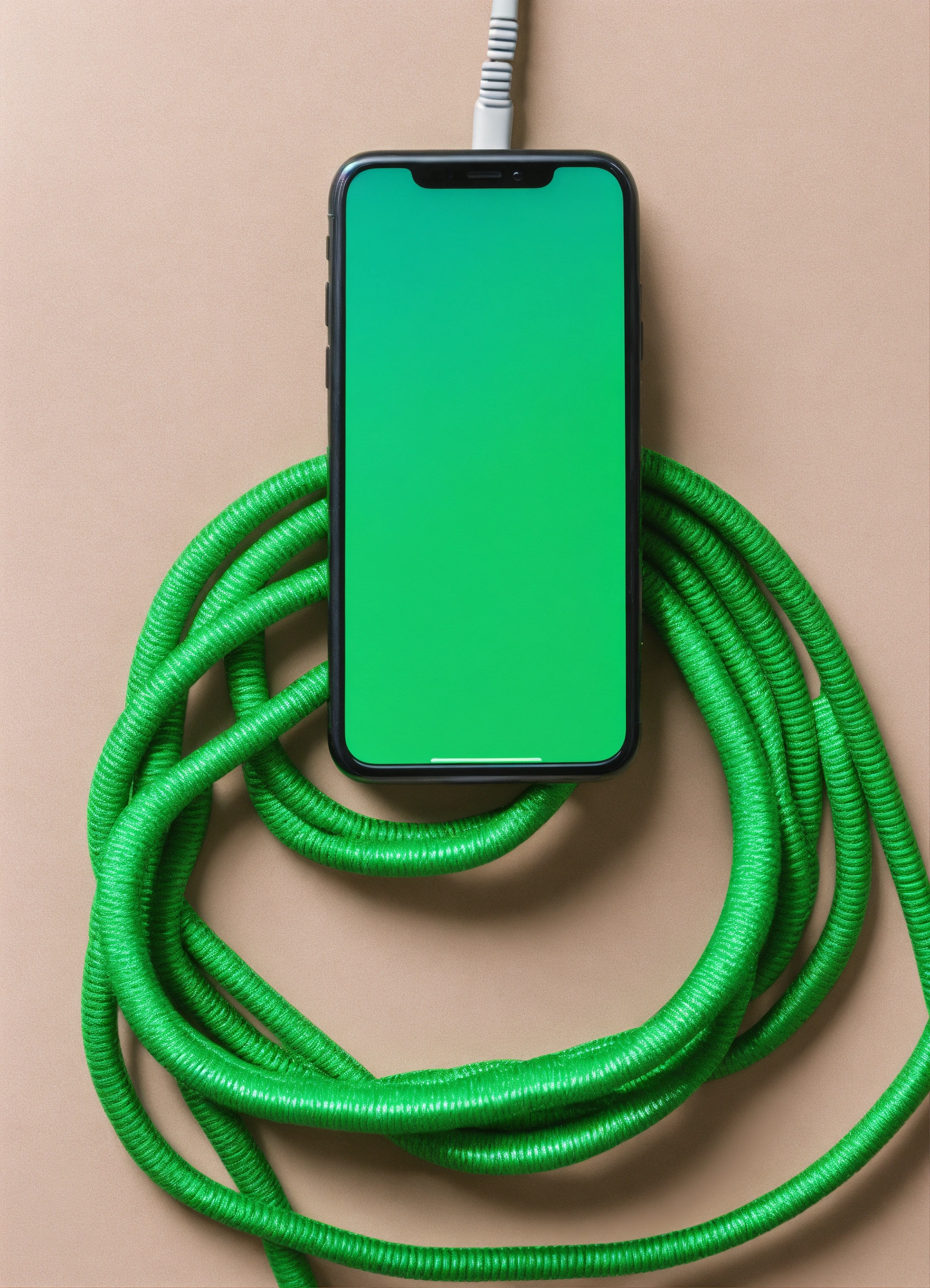 Lexica - Suspended green bungee cords in knot, cords holding phone ...