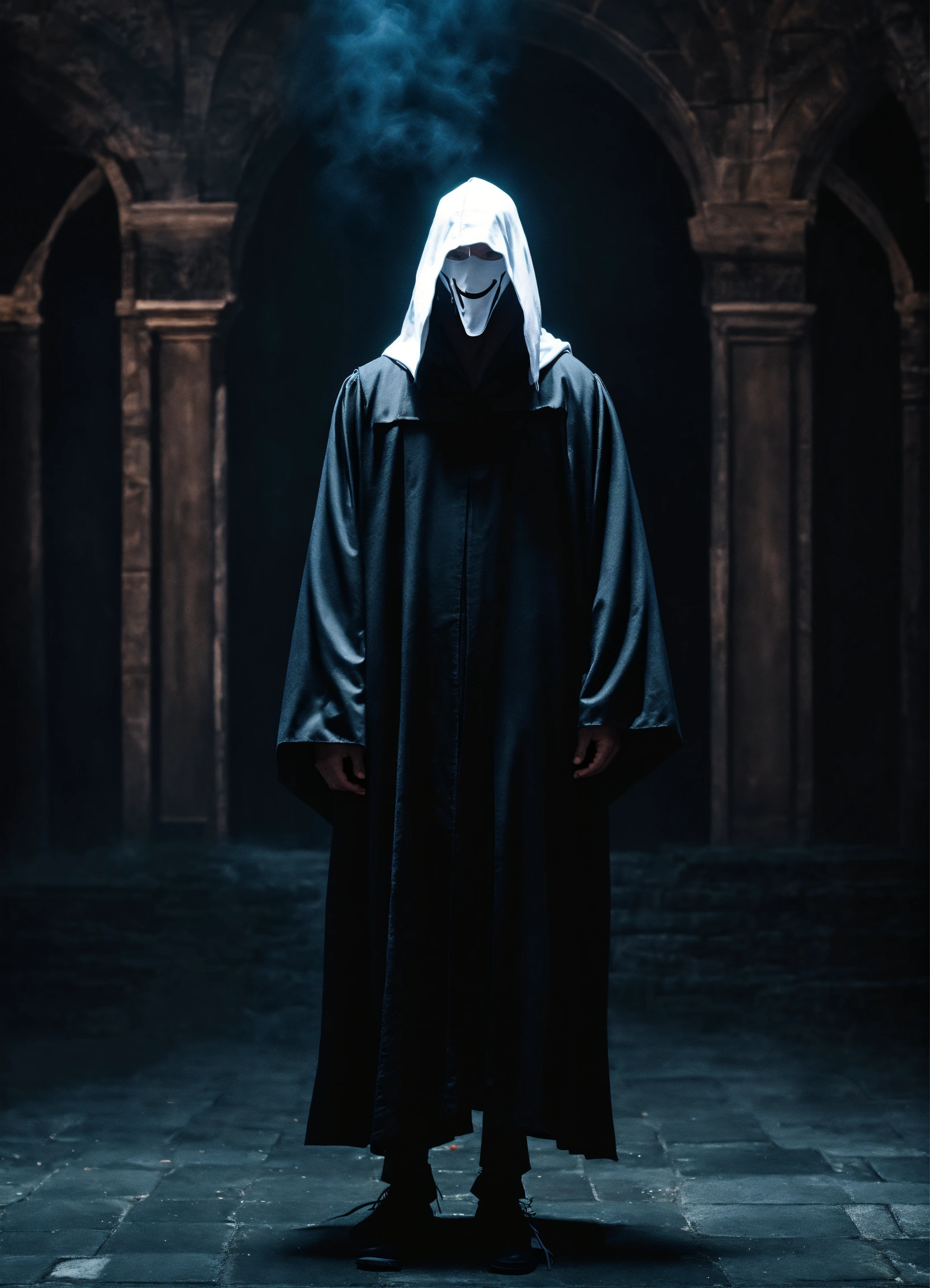 Lexica - White masked man wearing black robes, evil wizard