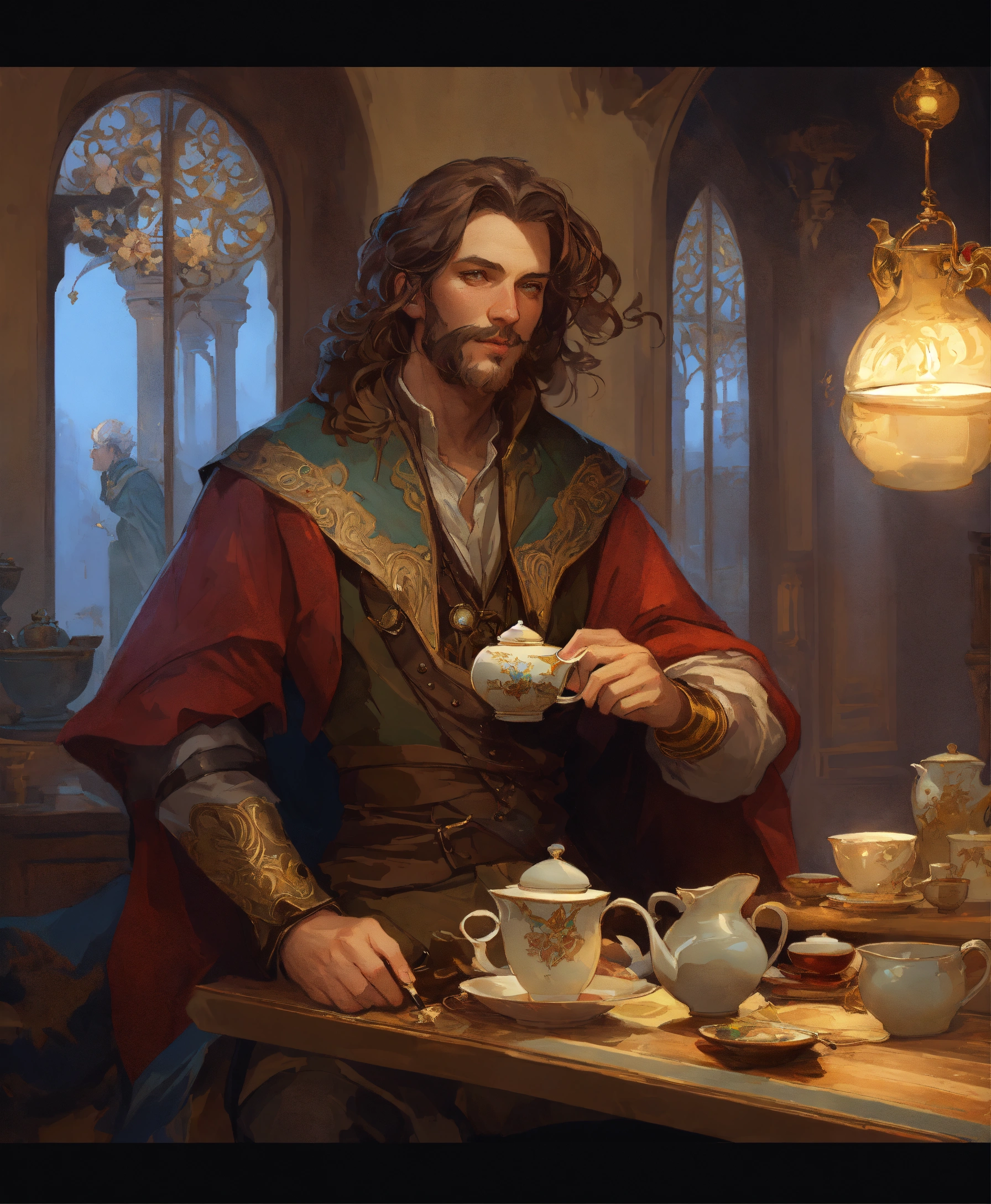 Lexica - Noble baronesse Medieval in his house drinking tea, art by ...