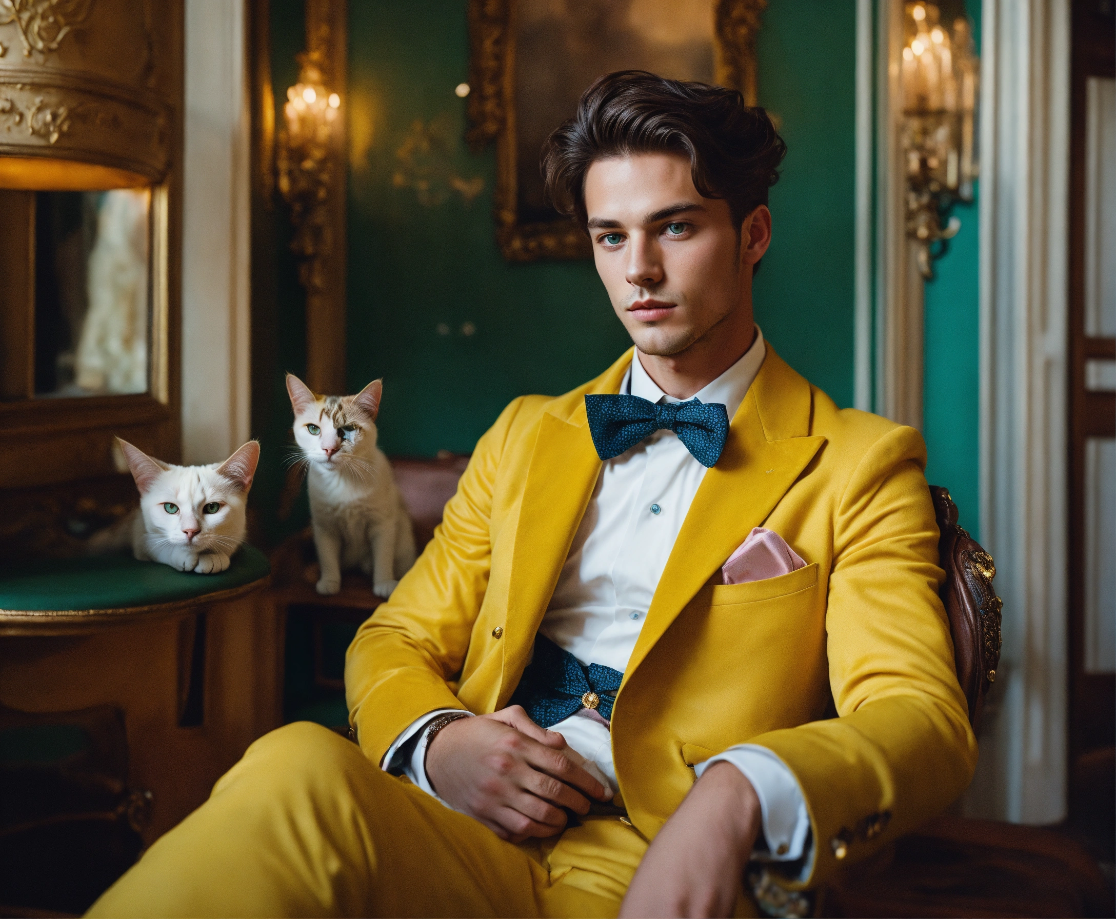Lexica - Handsome man with cat face , lovely eyes ,Belle Époque ...
