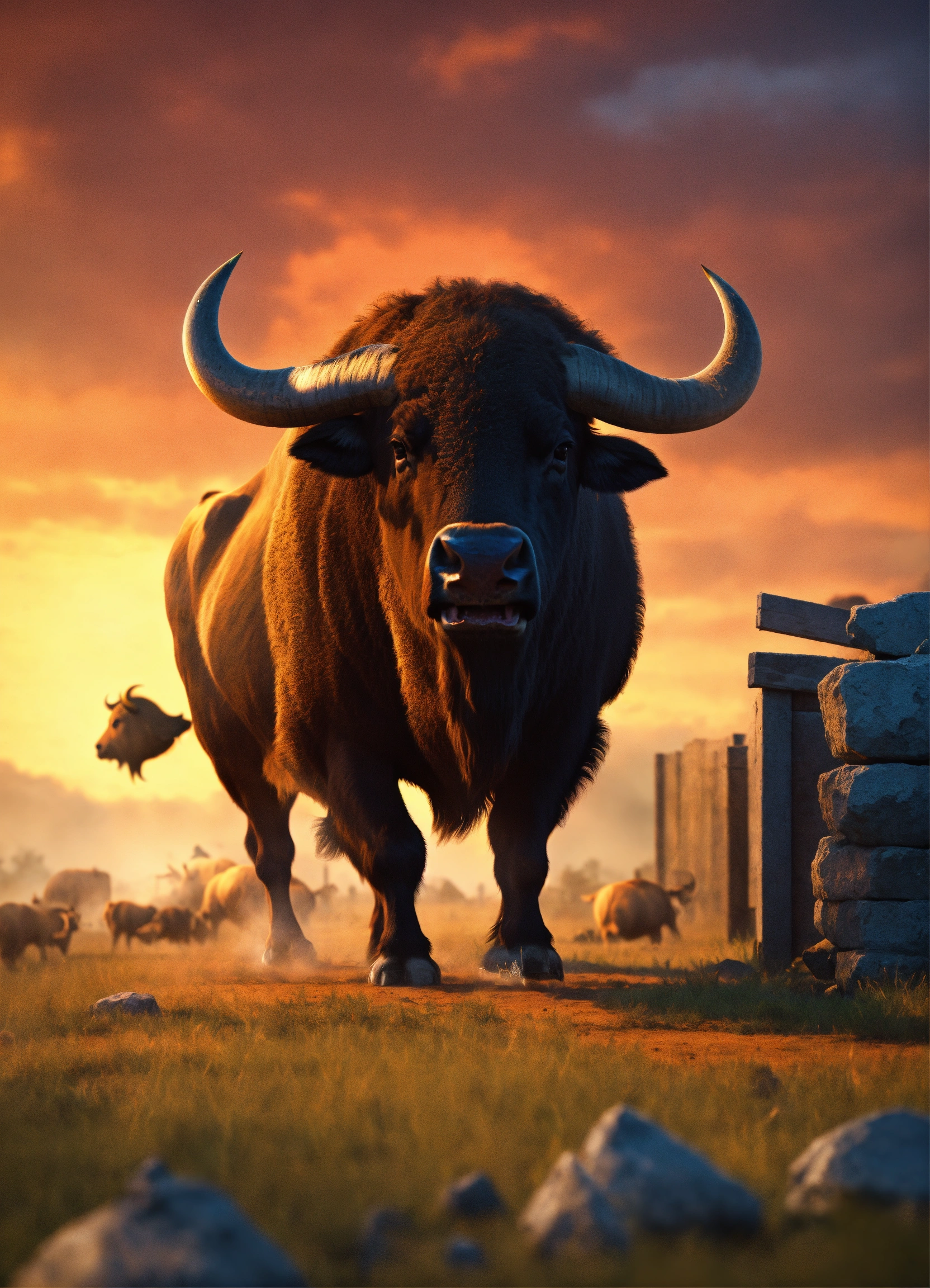 Lexica - 3d style animation cartoon killed buffalo knock down attack on ...