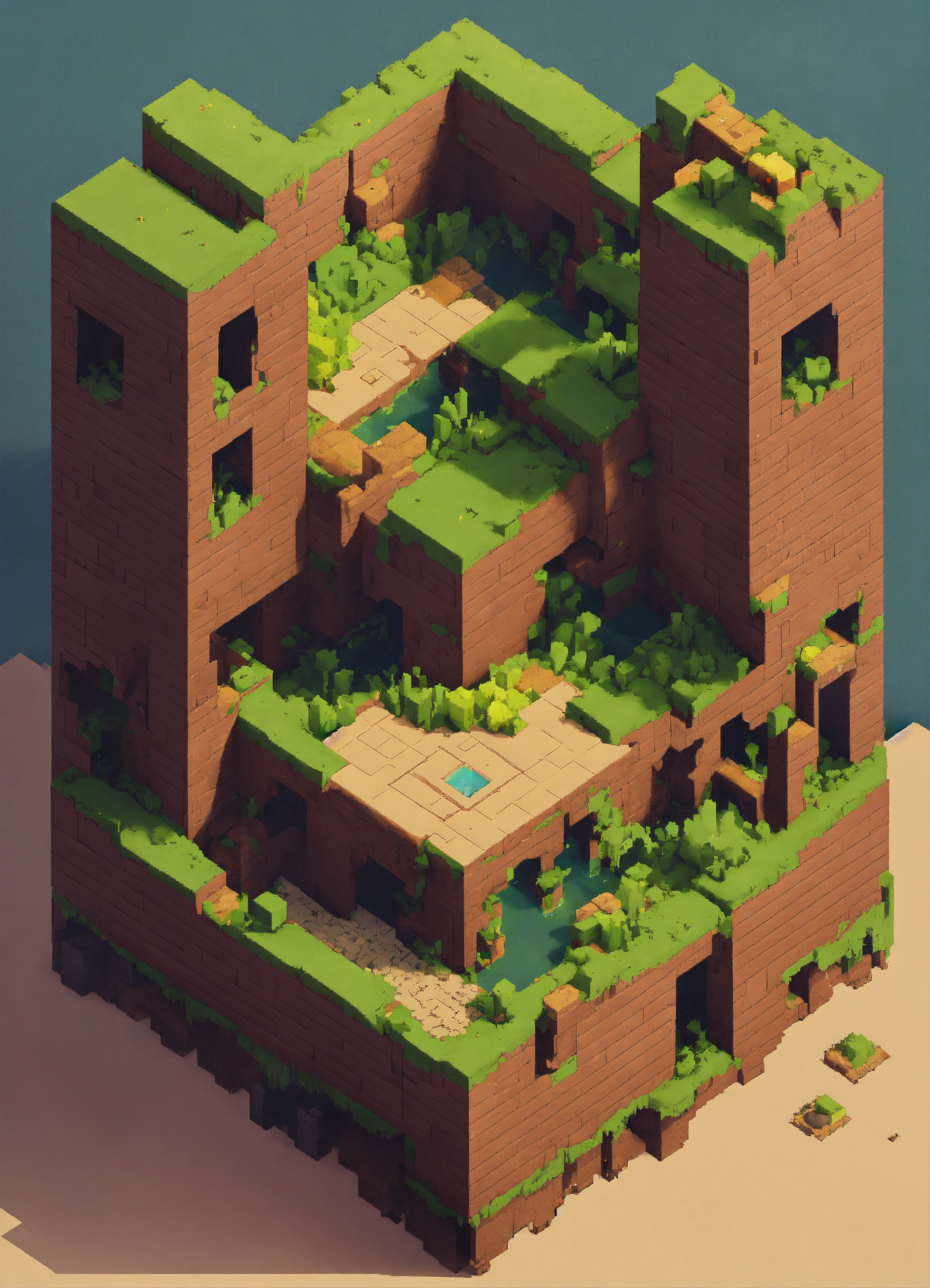 Lexica - Simple blocky pixel ruins from above