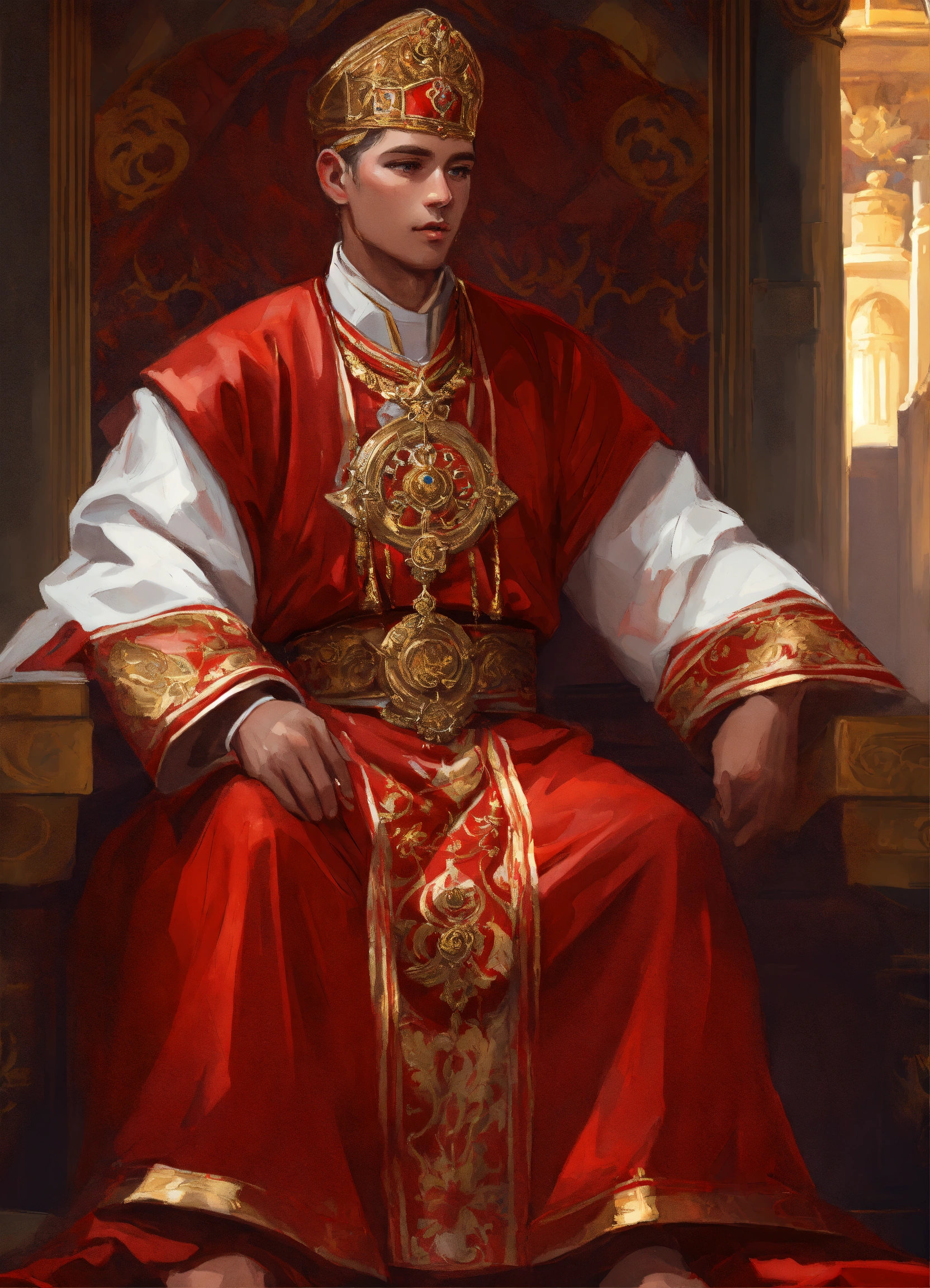 Lexica - Praios priest, red and white clothes, gold details, highly ...