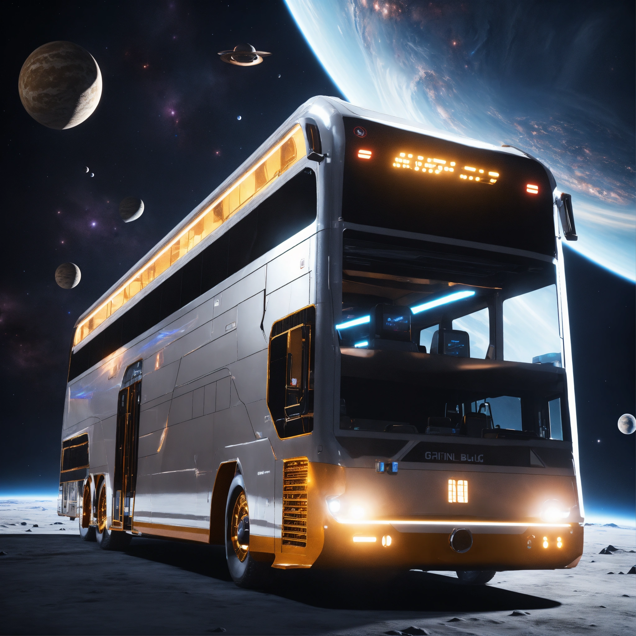 Lexica - Intergalactic tour bus starship traveling through deep space, realistic, 8K, unreal engine