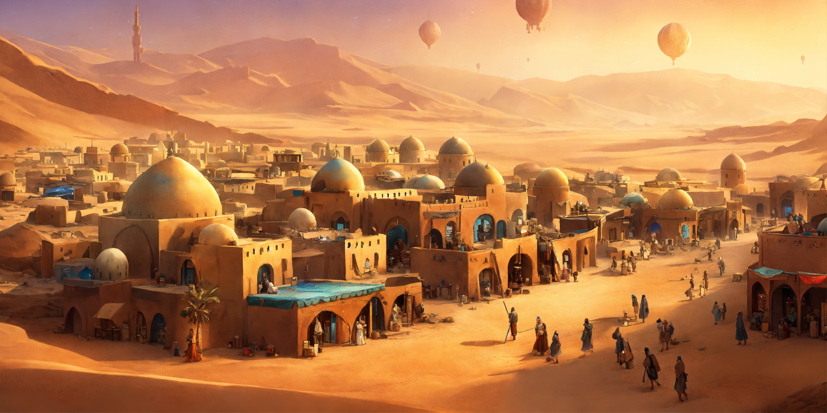 Lexica - Concept art of a large desert village town, jakku, desert ...
