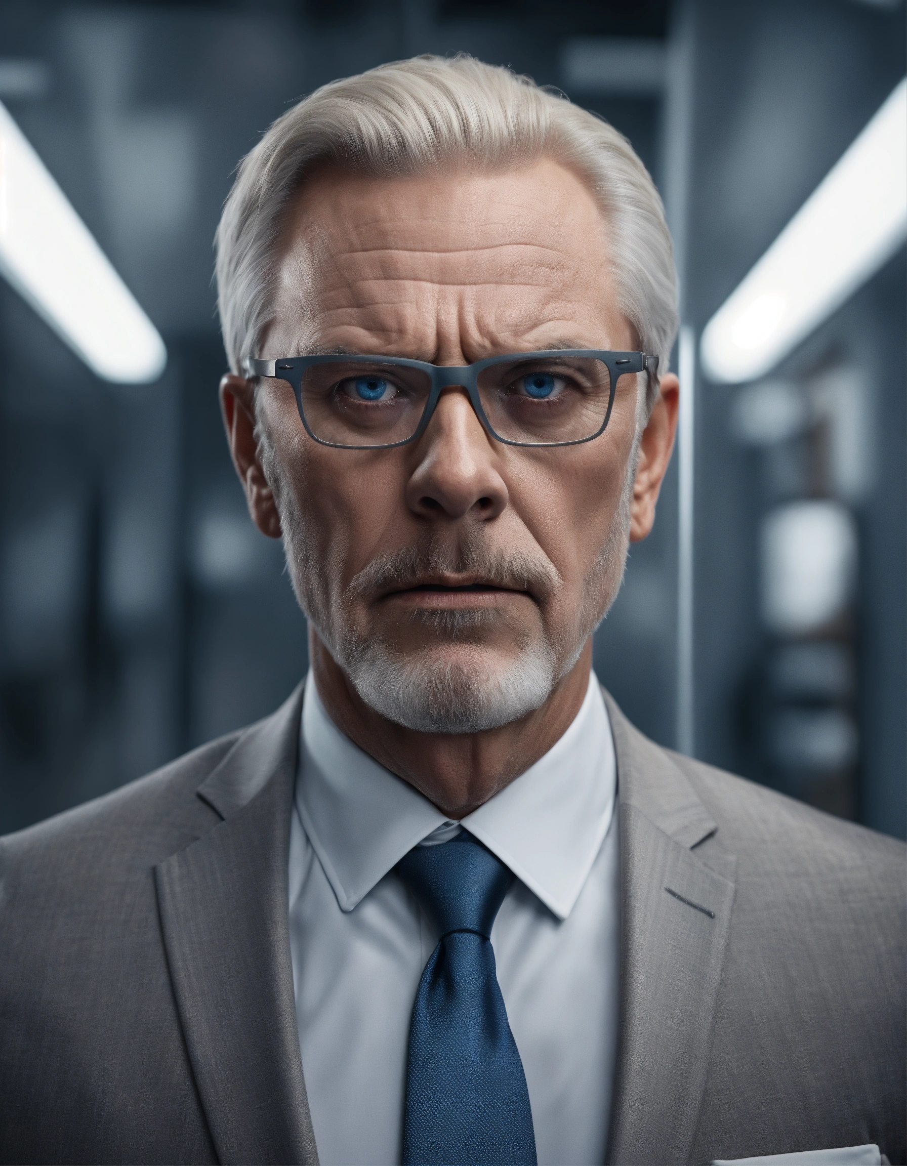 Lexica - A realistic photo of scary 55 years old man with deep blue ...