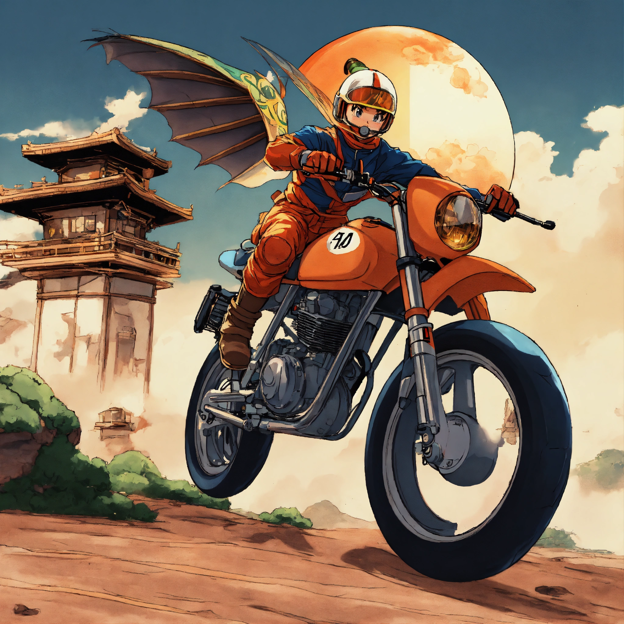 Lexica - Old anime style Motorcycle racer in DRAGON BALL style