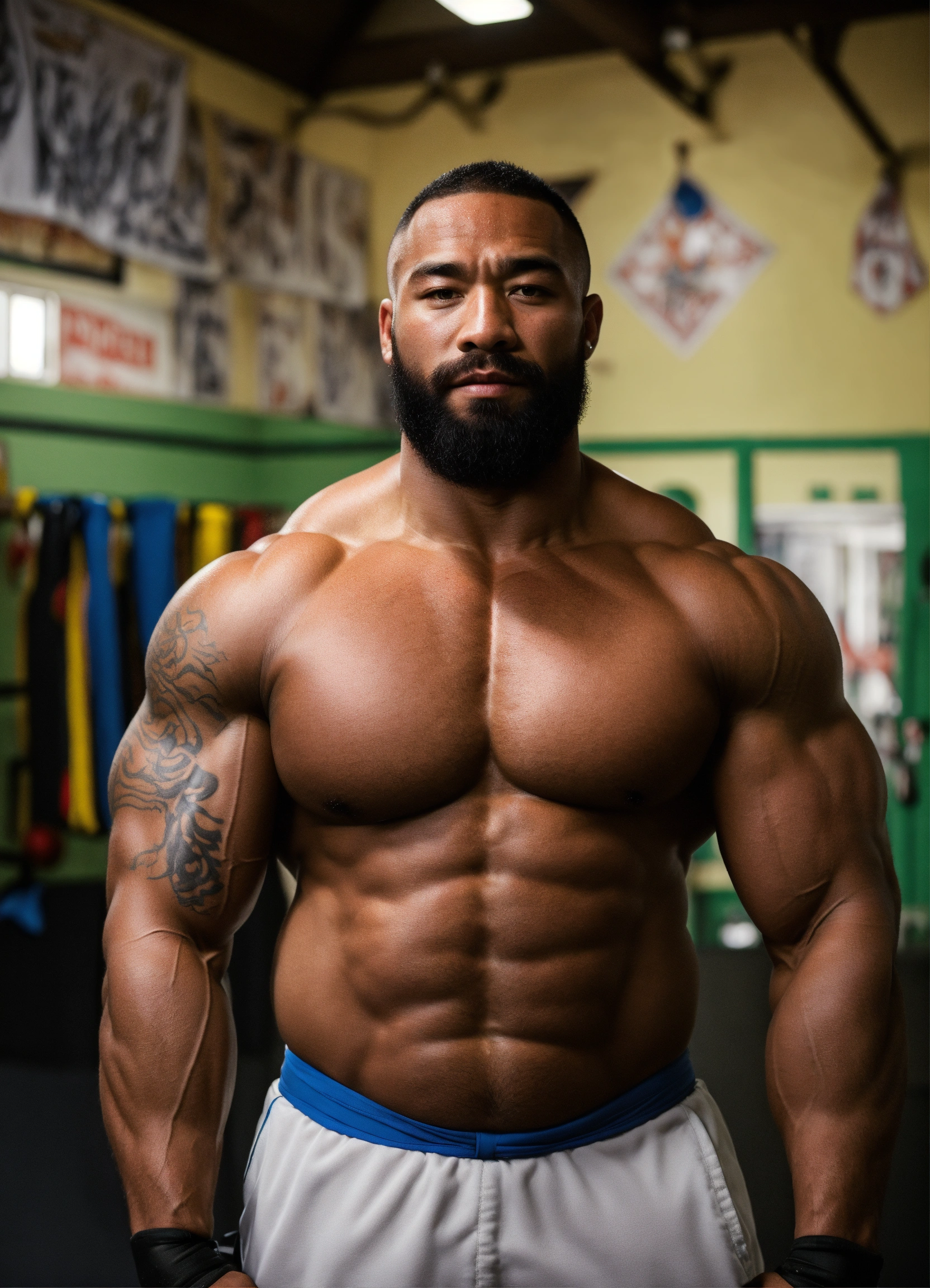 Lexica - 30-year-old wrestler with big muscles in a dojo, bodybuilder ...