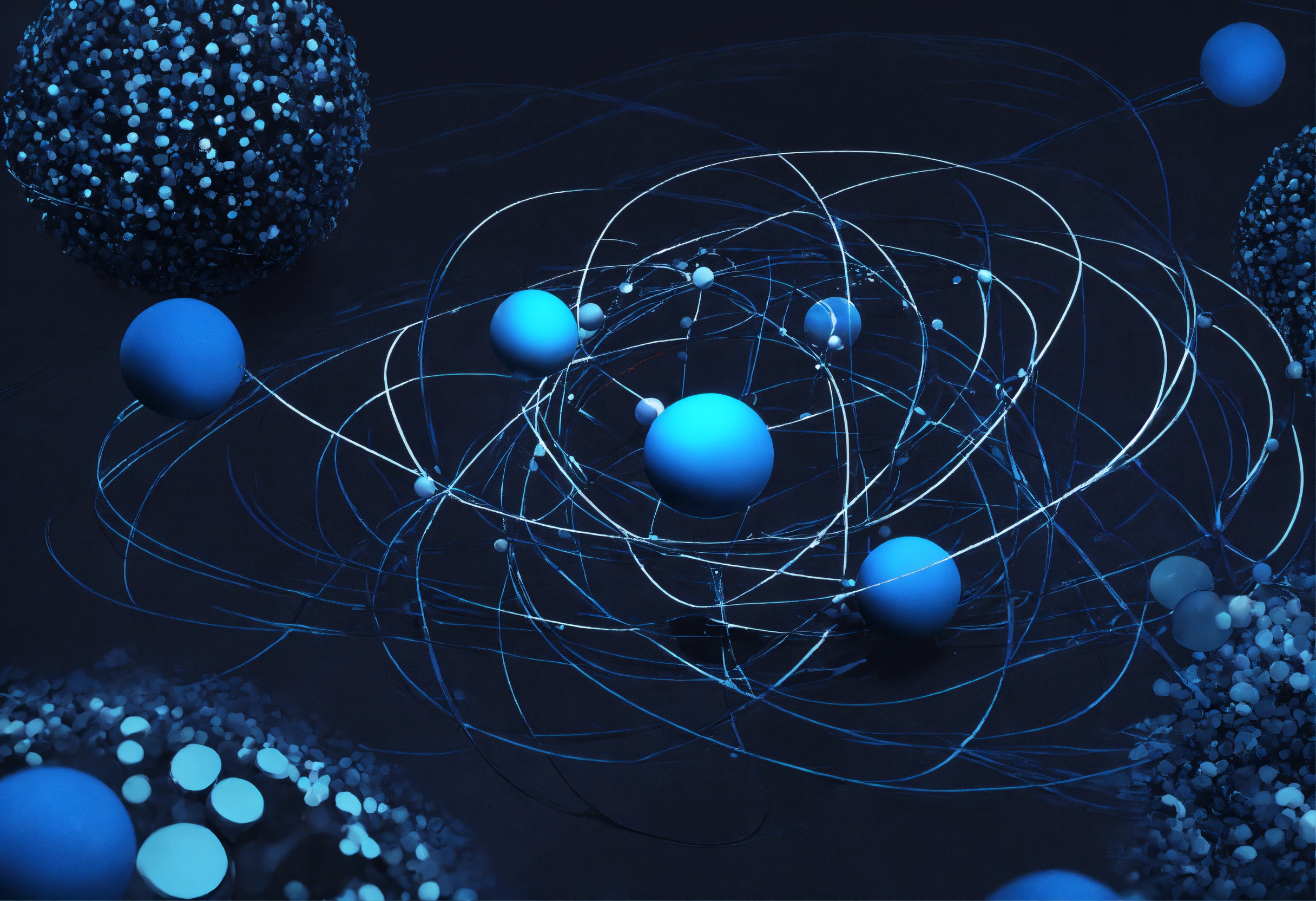 Lexica - Composition of atoms. in blue, dark blue colors.