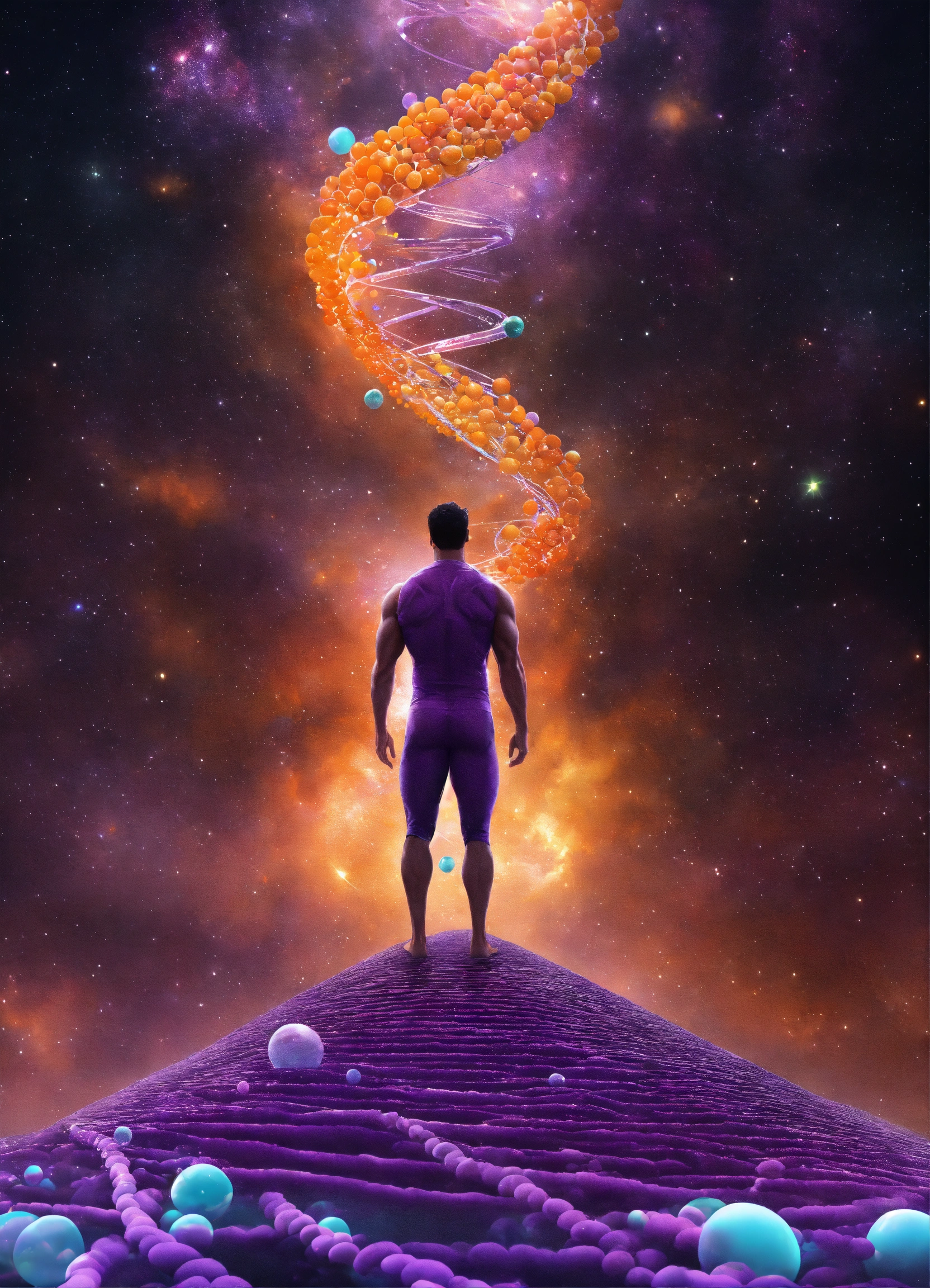 Lexica - Well built man looking up, dna strands floating in the ...