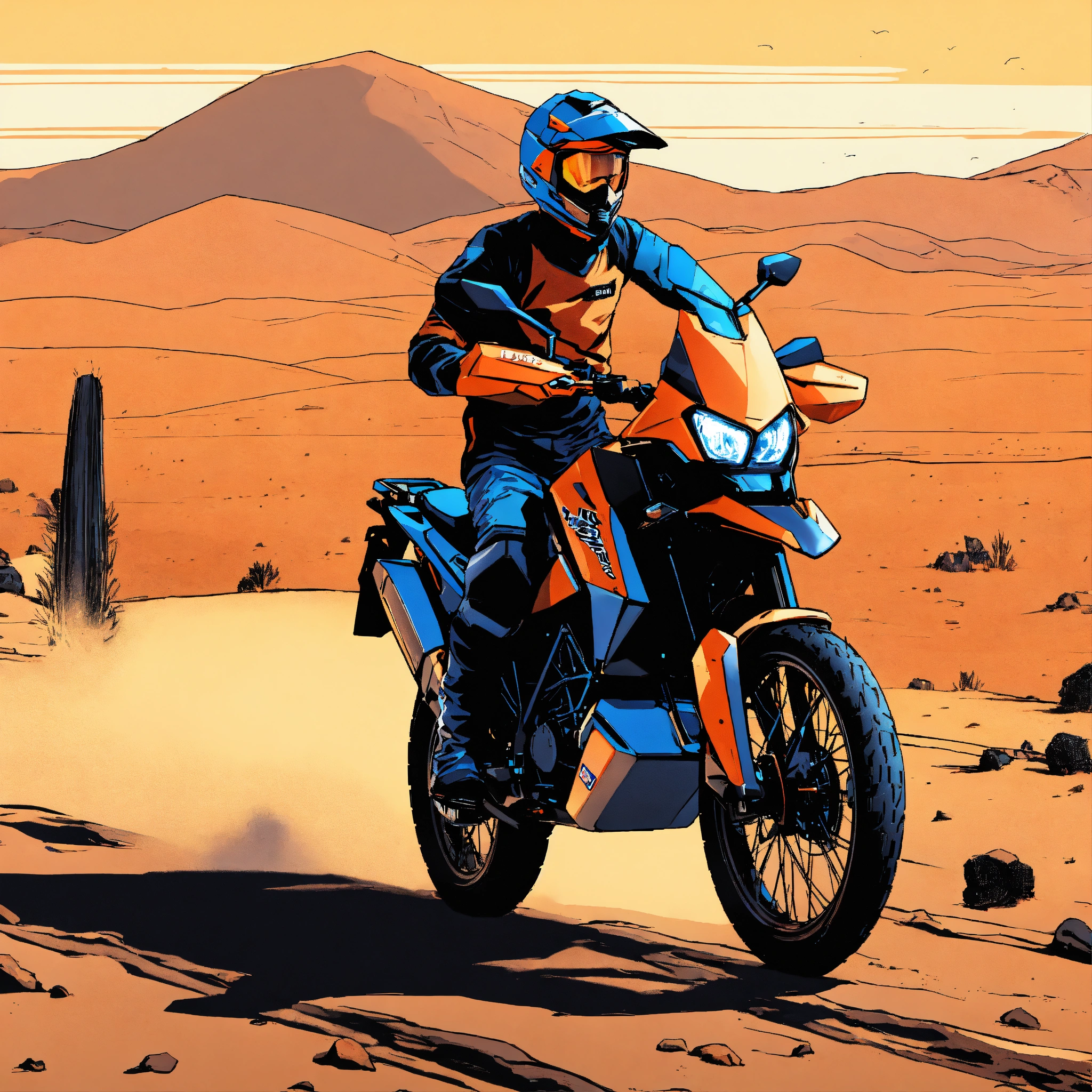 Lexica - A man riding a KTM 390 Adventure 2023 Motorcycle on dirt road ...