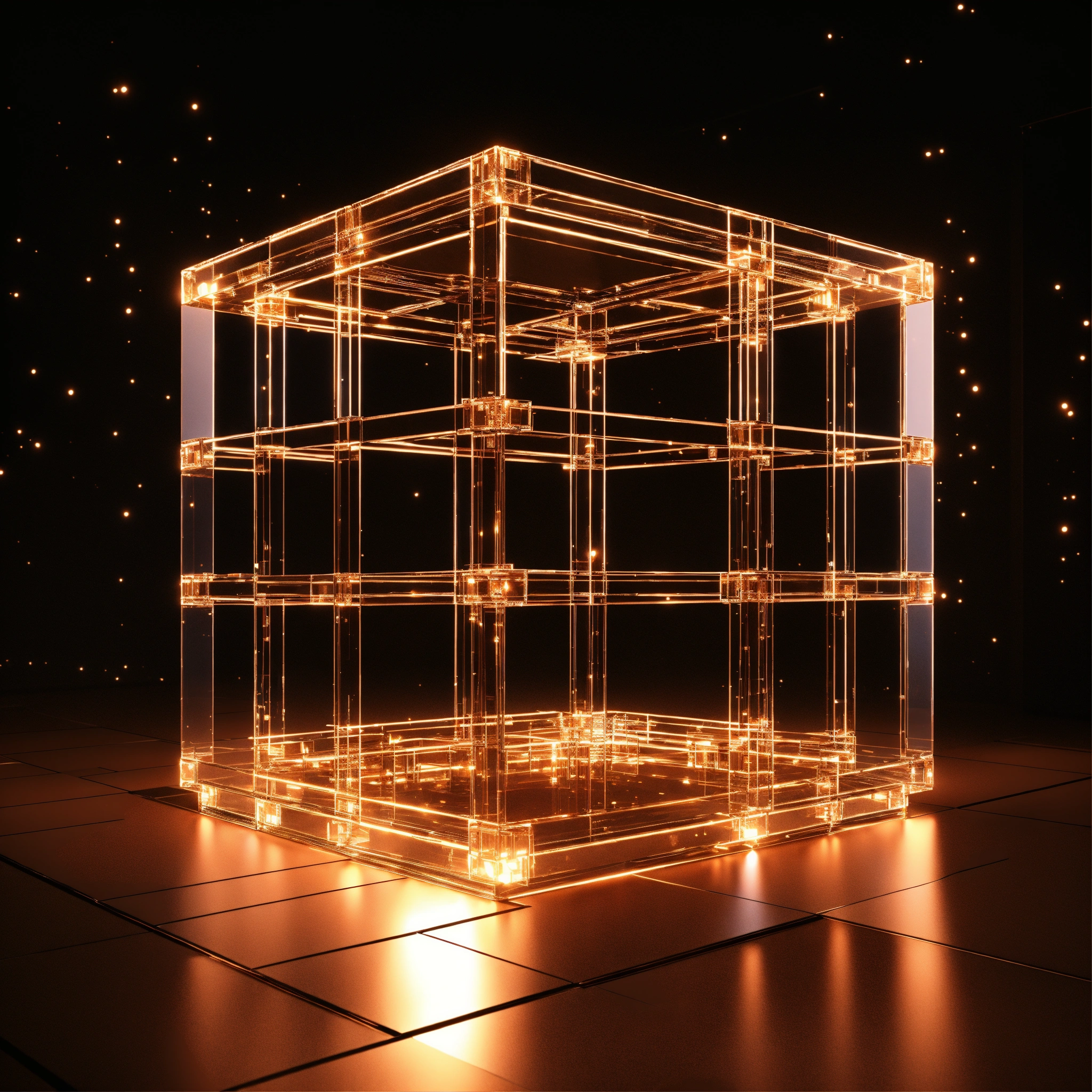 Lexica - Transparent cube, lines of cube radiant lights, in darkened ...