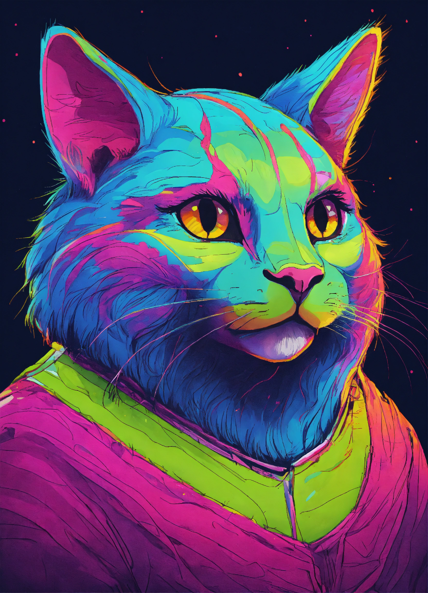 Lexica - Shrek cat, neon colors, cute, line art