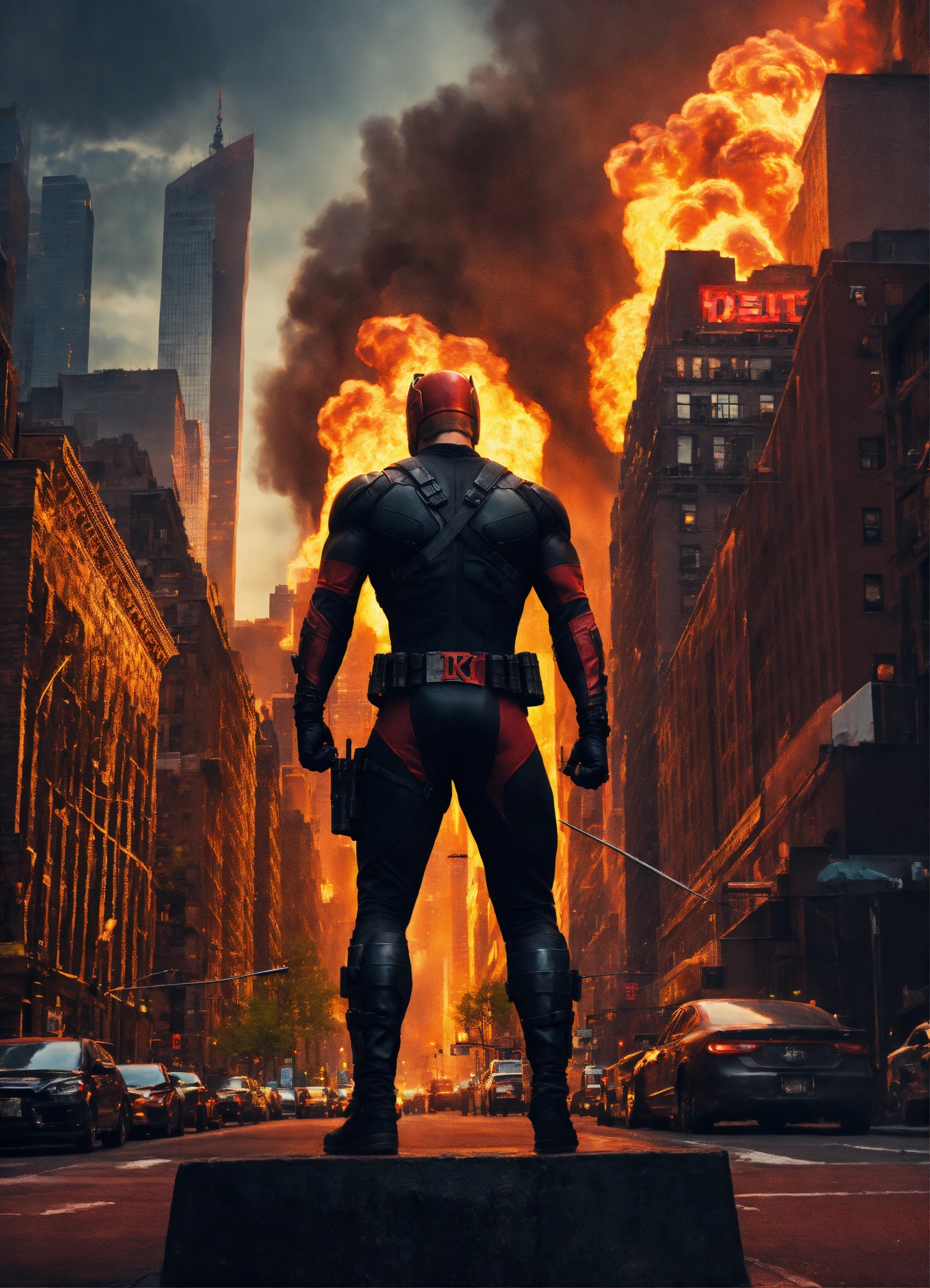 Lexica - Daredevil, vigilantes, with black armor suit, in martial pose ...