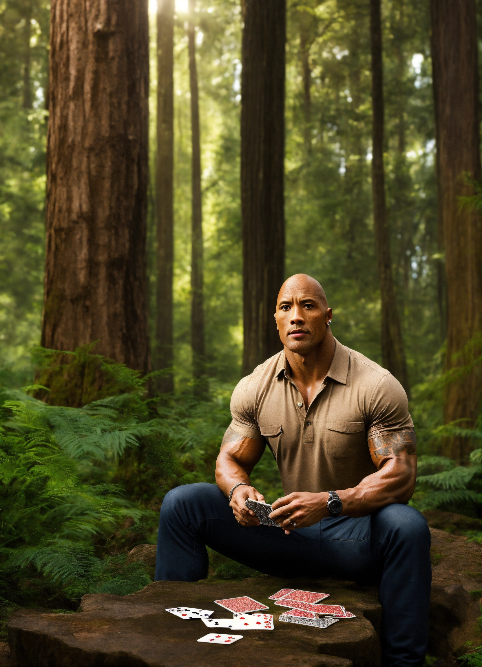 Lexica - Realistic, Dwayne Johnson, looks philopena, tall trees ...