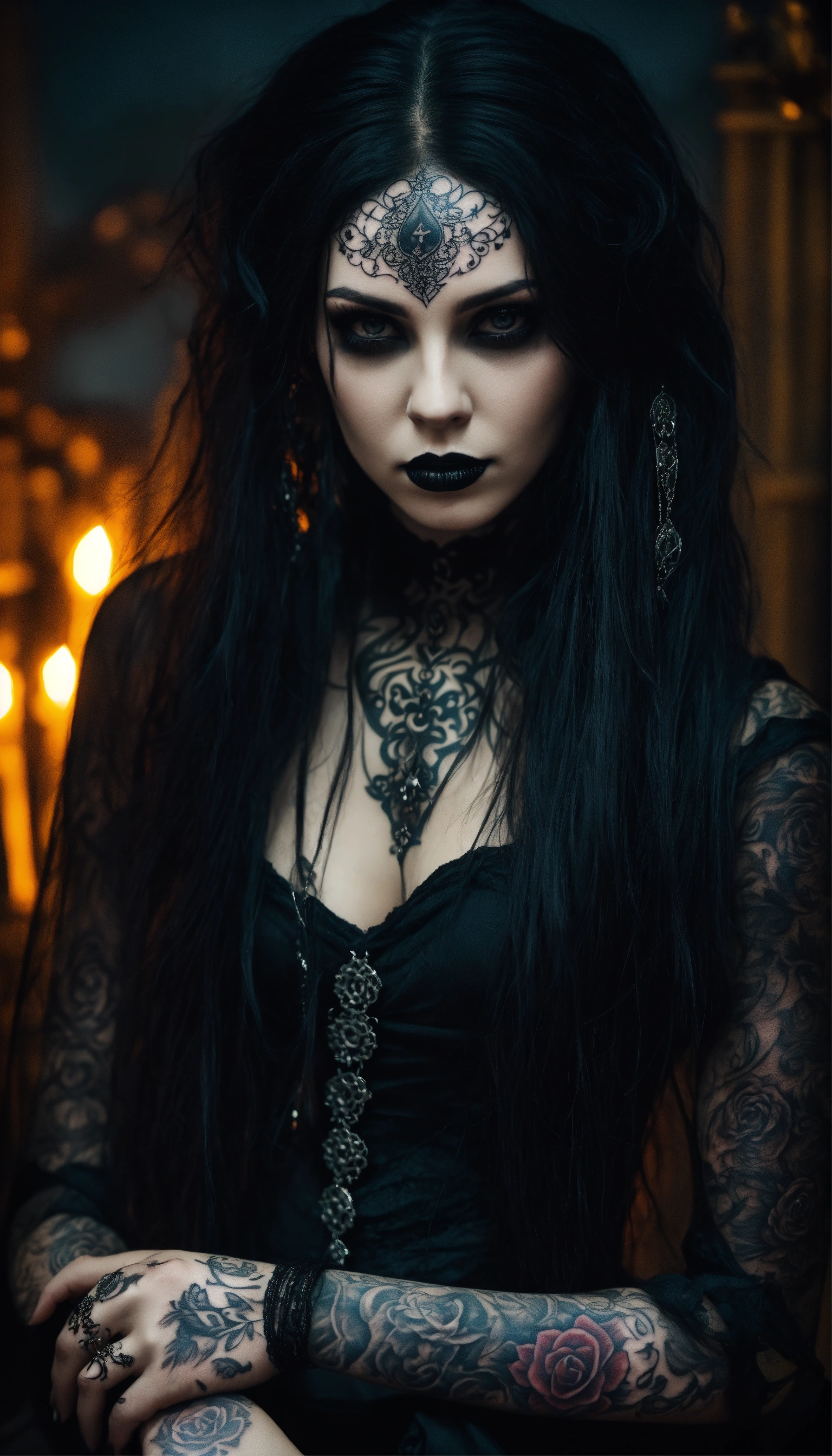 Lexica - A scary girl, full body, pale skin, long crazy black hair ...